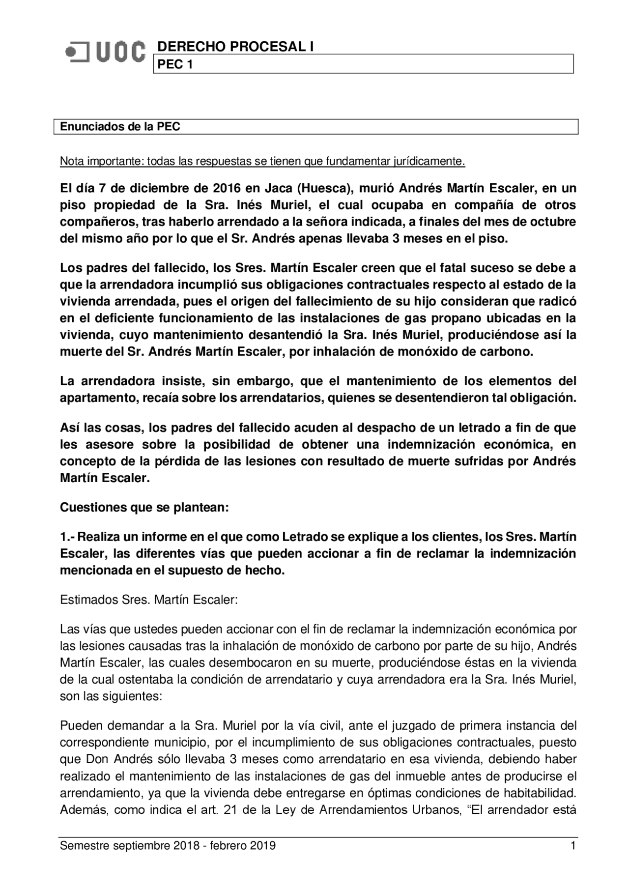 Pec 1 Derecho Procesal Civil I Docsity