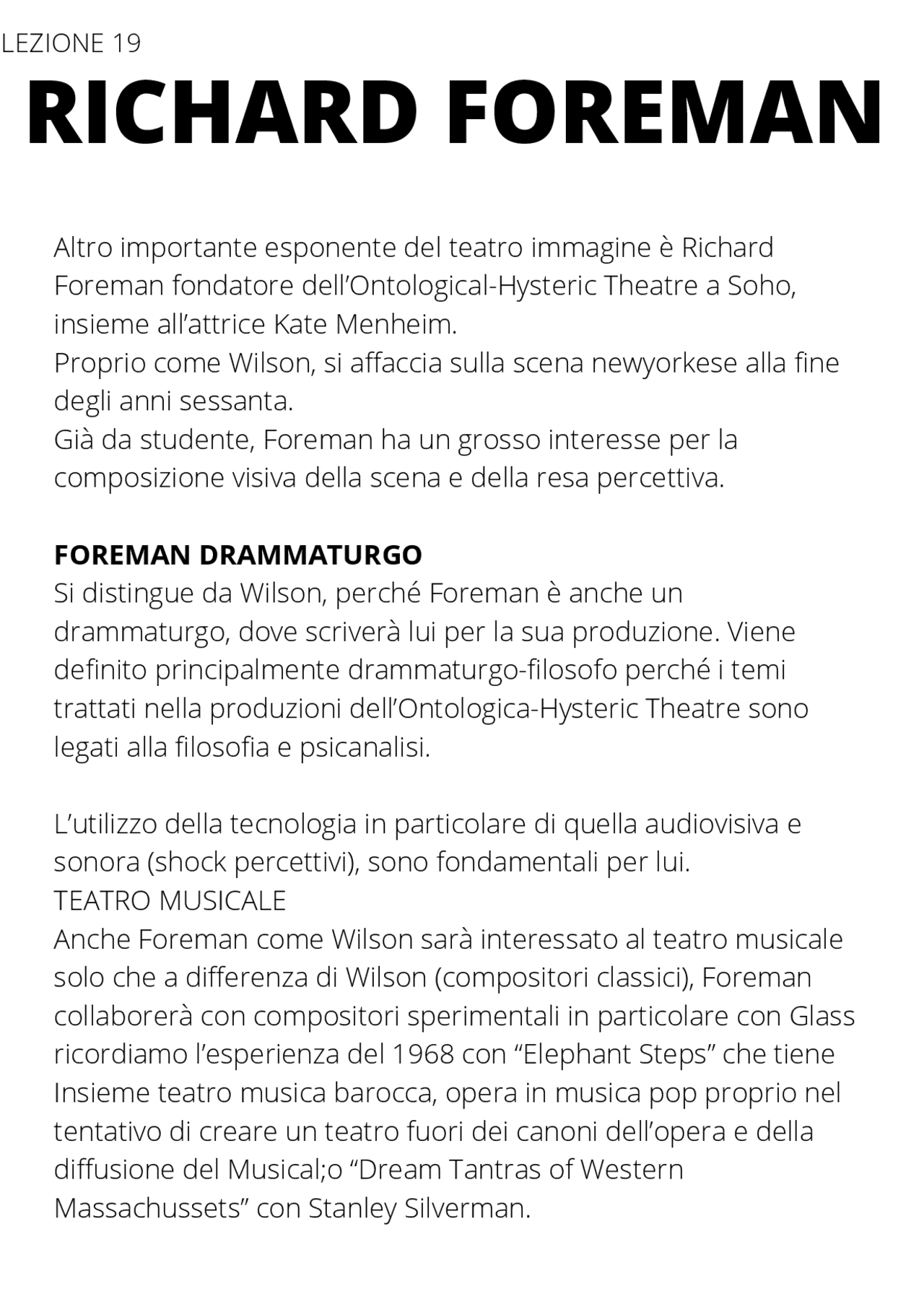 Richard Foreman biografia - Docsity