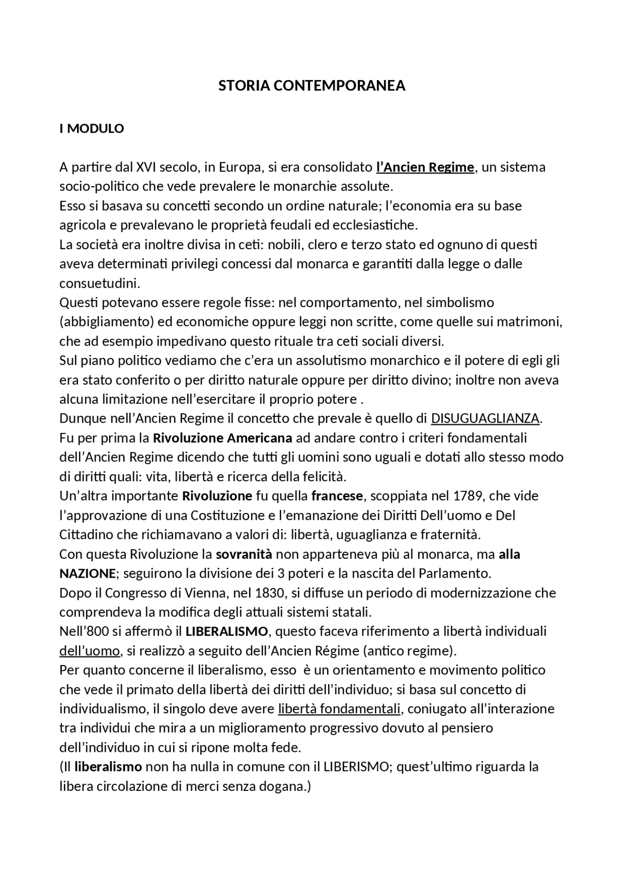 I Modulo Storia Contemporanea Docsity