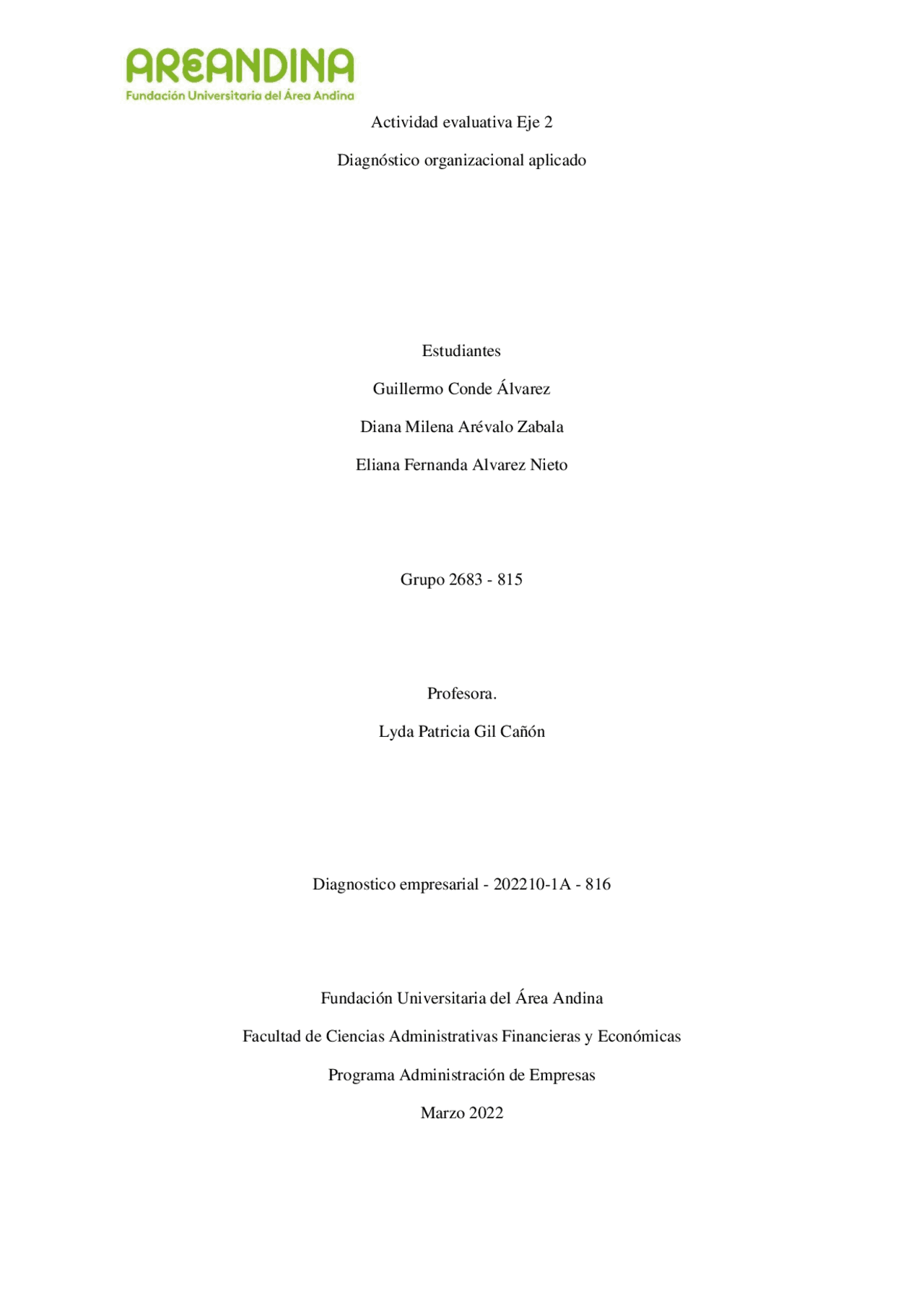 Diagnóstico Organizacional Aplicado Docsity