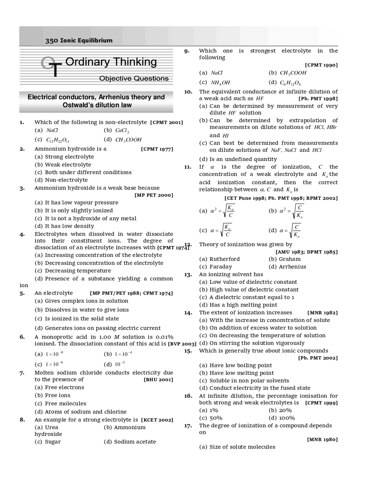 Assignment On Ionic Equilibrium With Answers Docsity