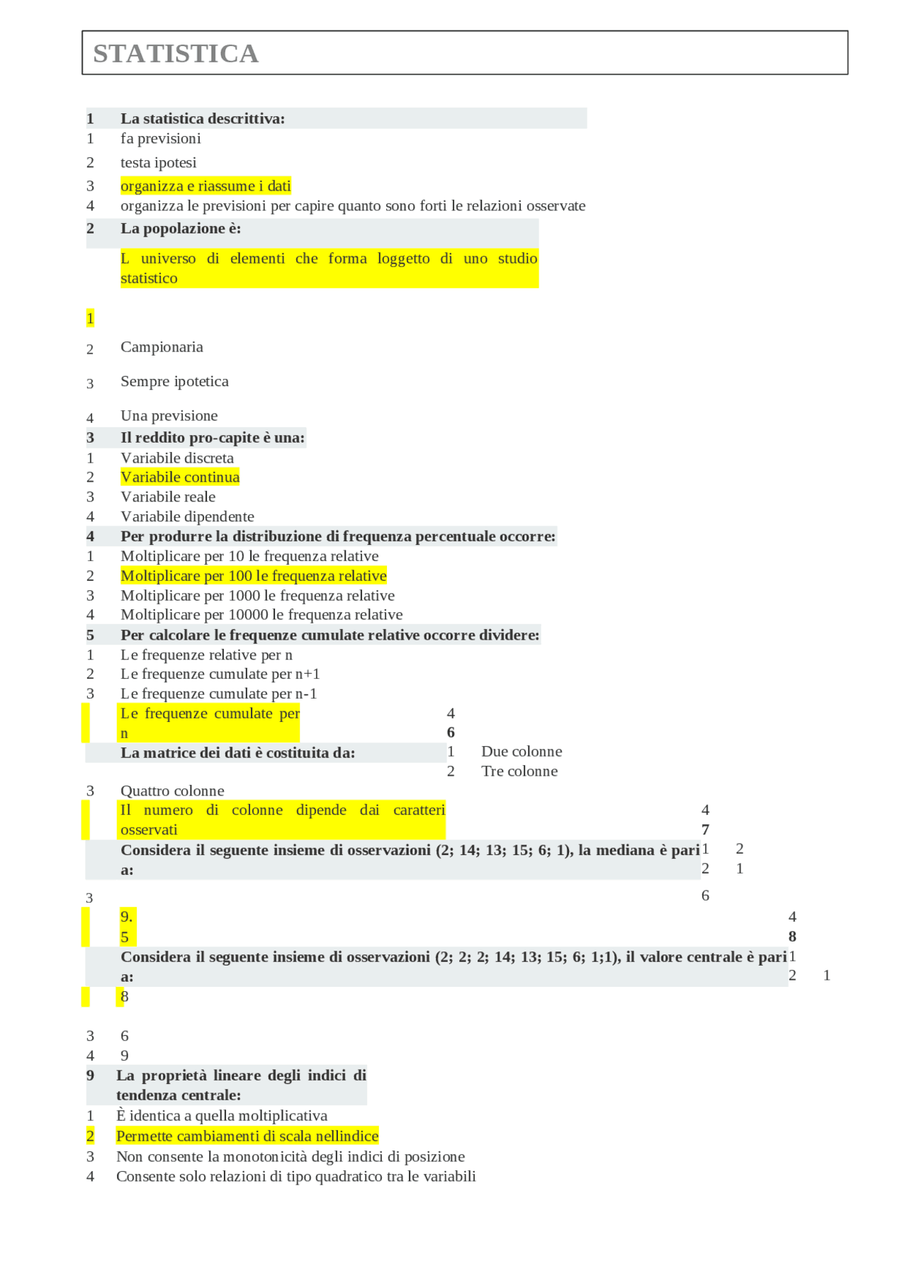 Risposte STATISTICA esame | Dispense di Statistica - Docsity
