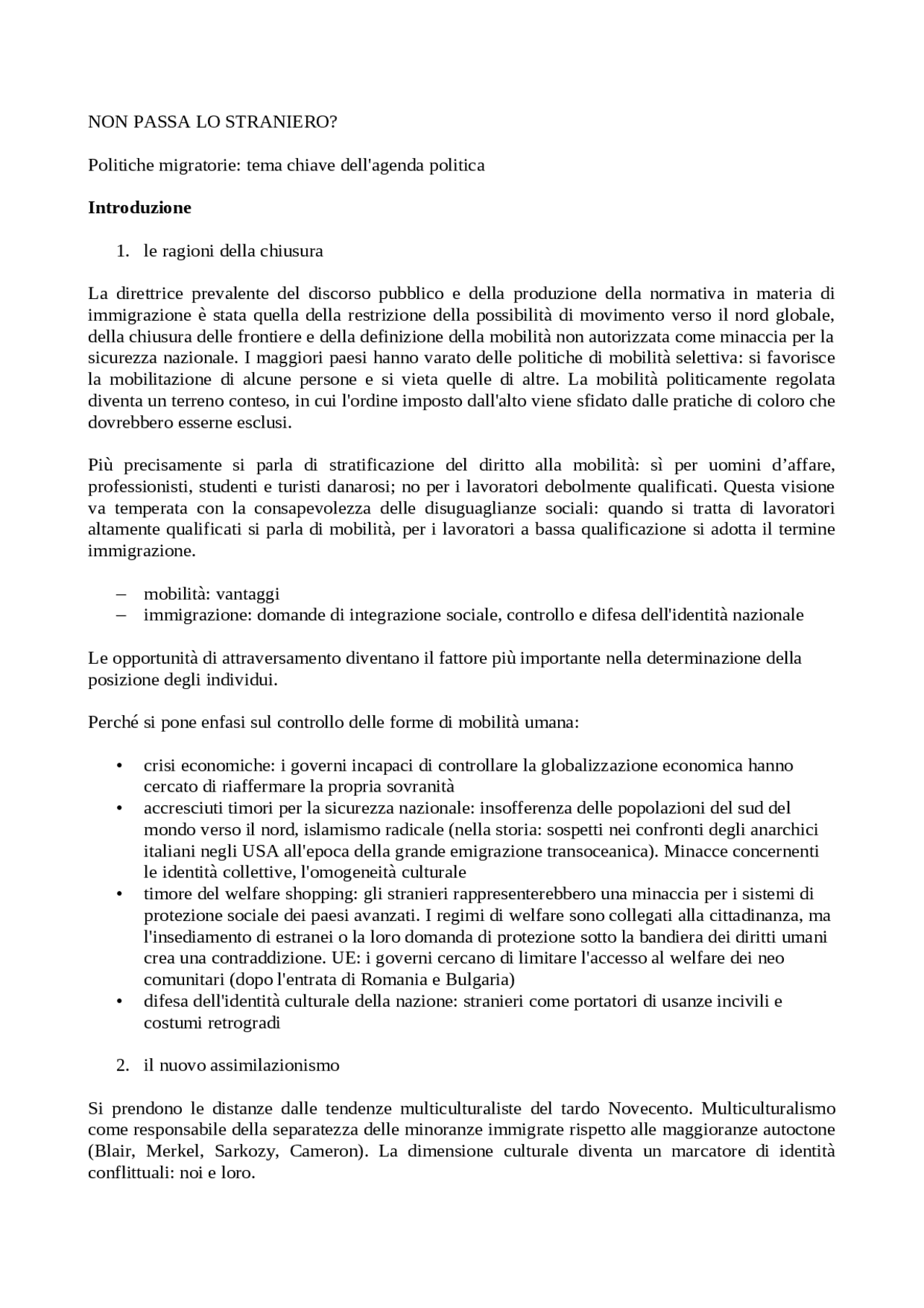 Non Passa Lo Straniero Sintesi Docsity