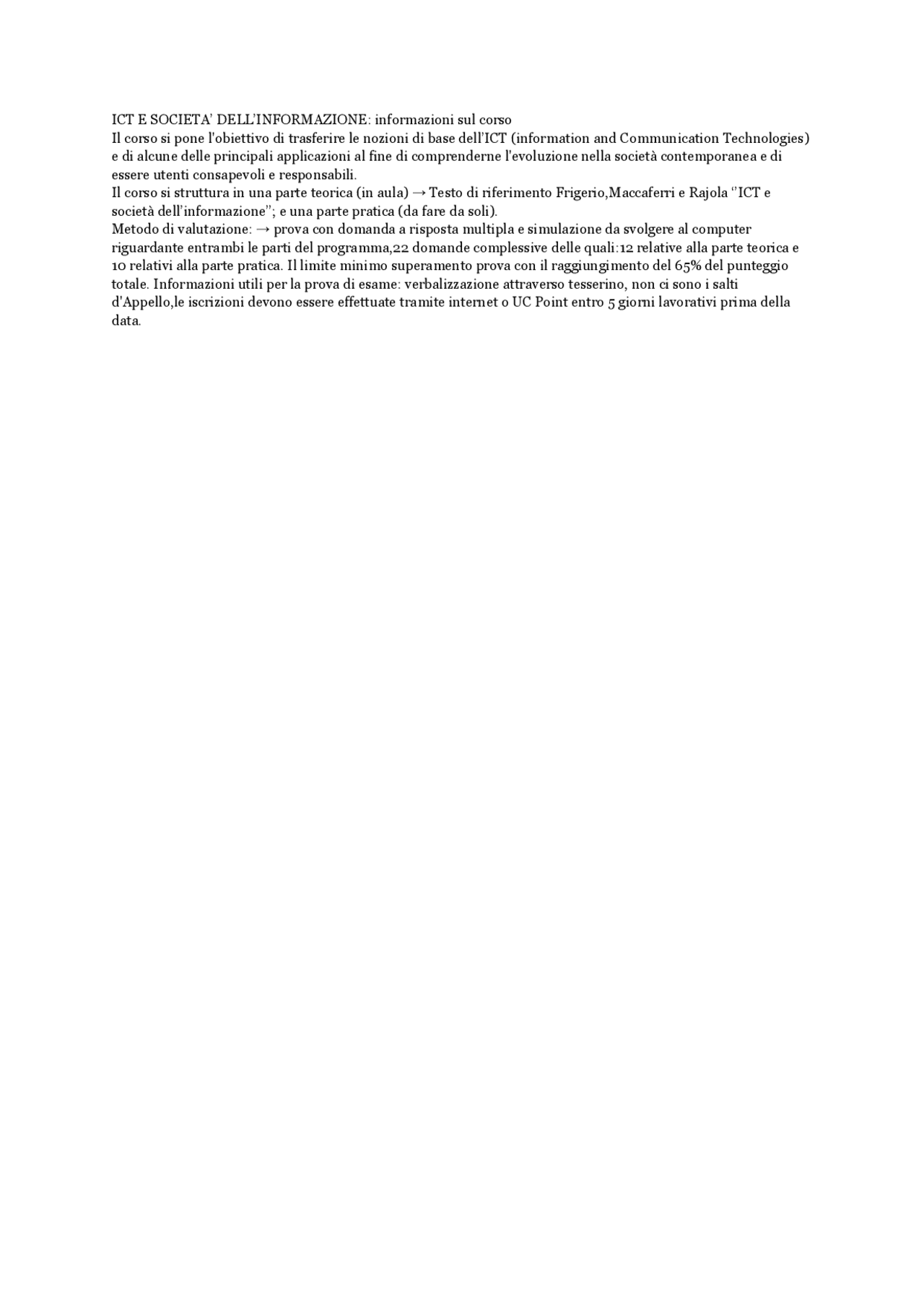 Informatica Ict Primo Anno Docsity