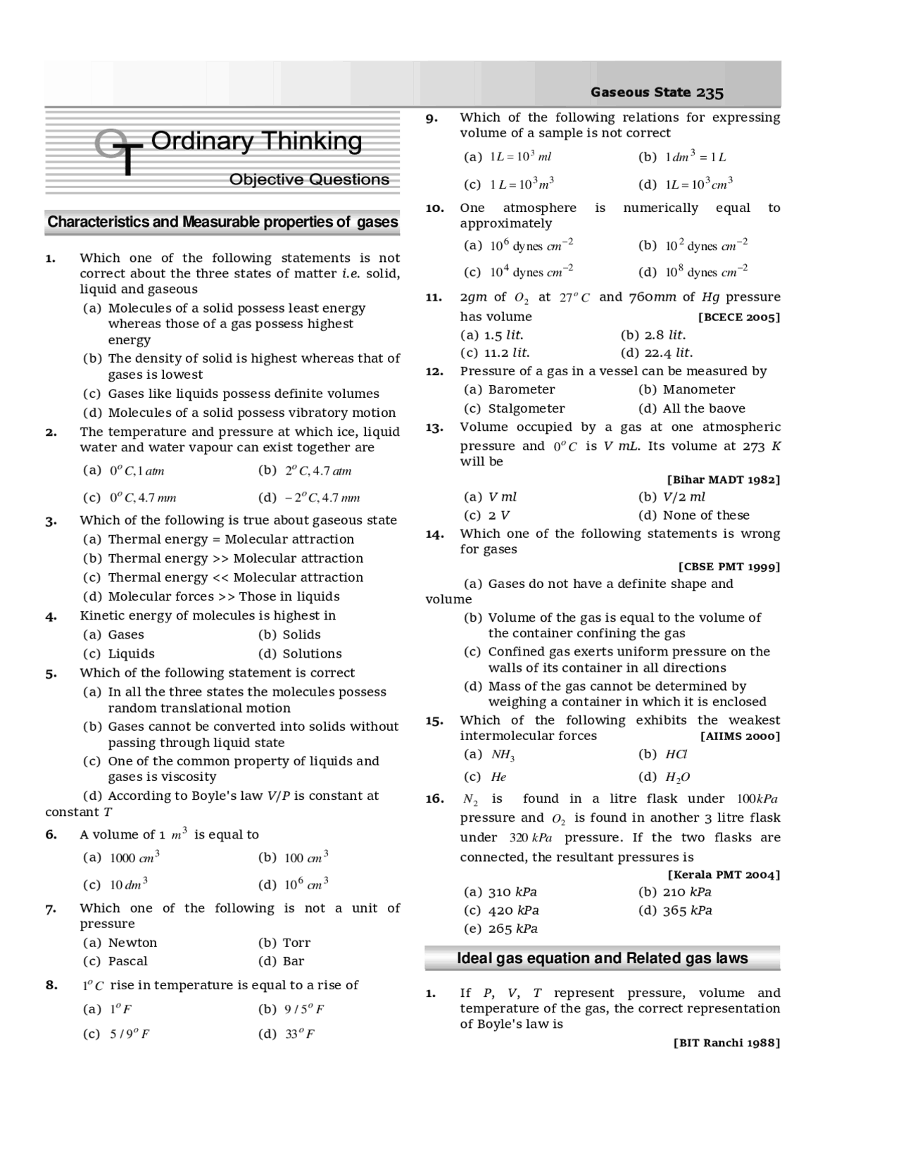 Assignment On Gasesous State Chemistry With Answers Docsity