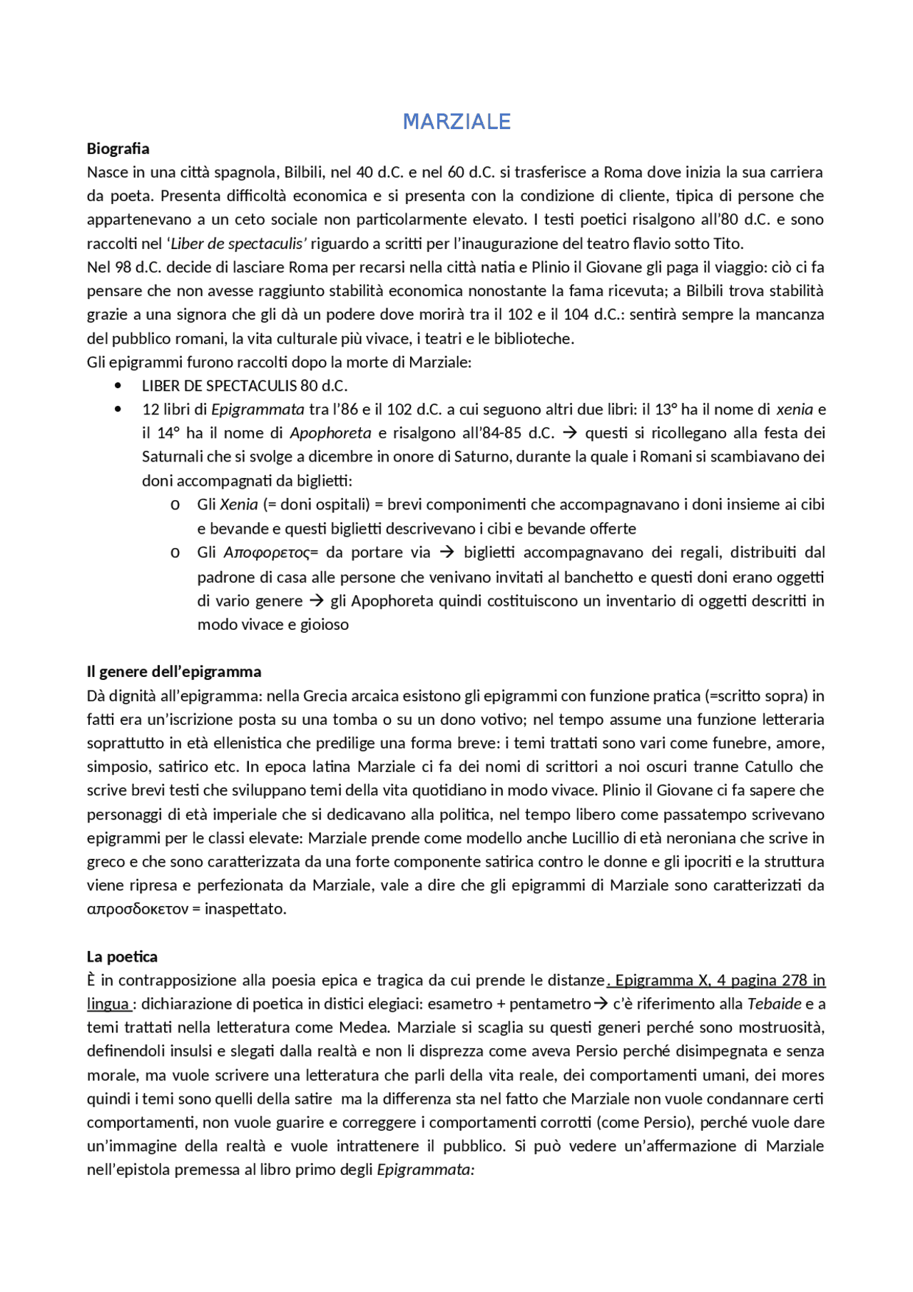 Appunti Sul Poeta Latino Marziale Docsity