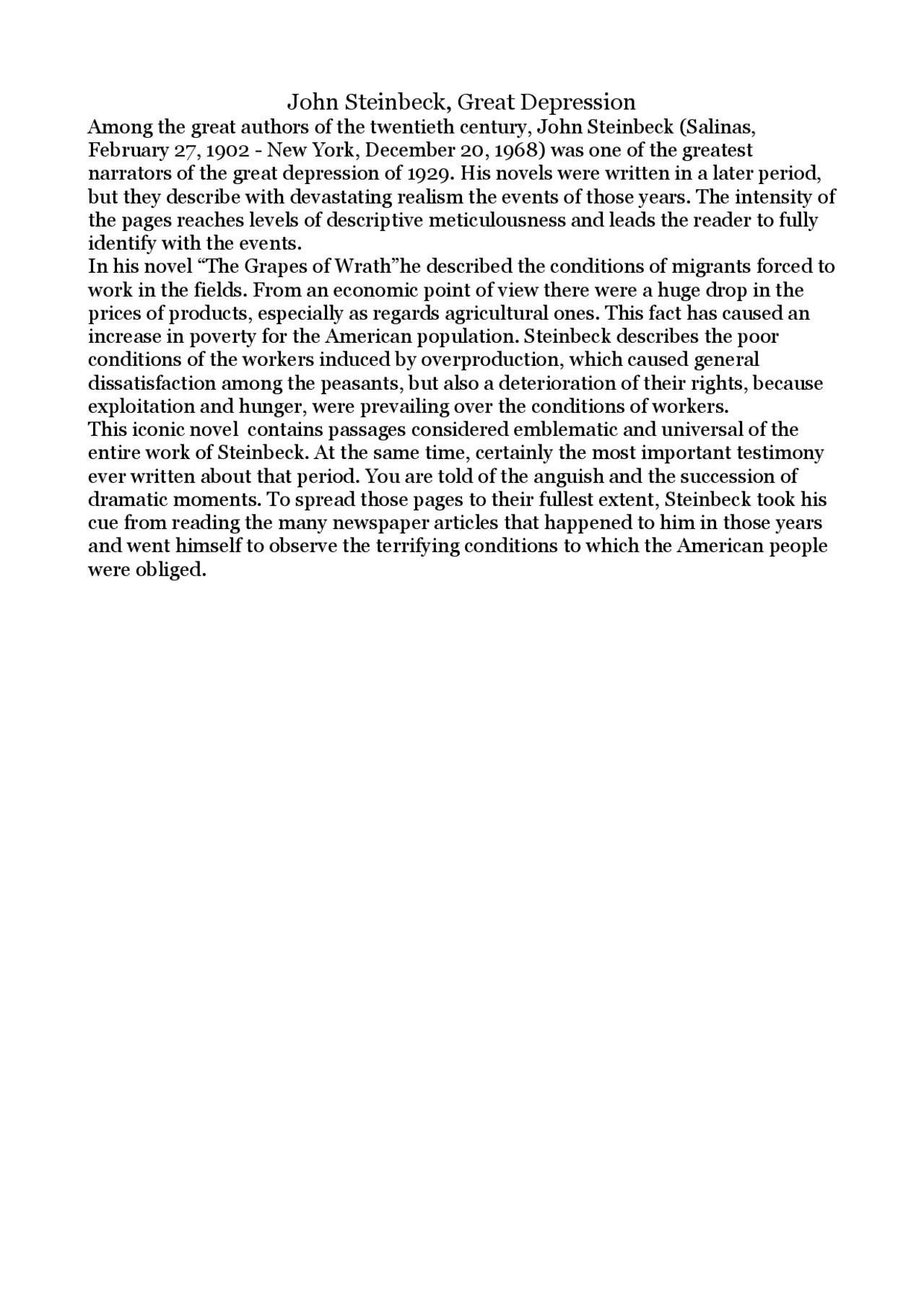 John Steinbeck "The grapes of wrath" | Esercizi di Lingue e letterature ...