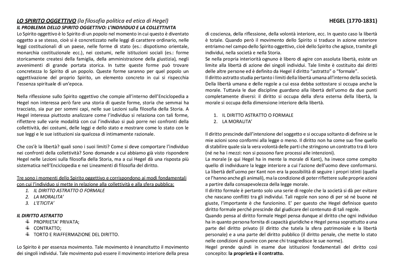 Appunti Di Filosofia Su Hegel Docsity