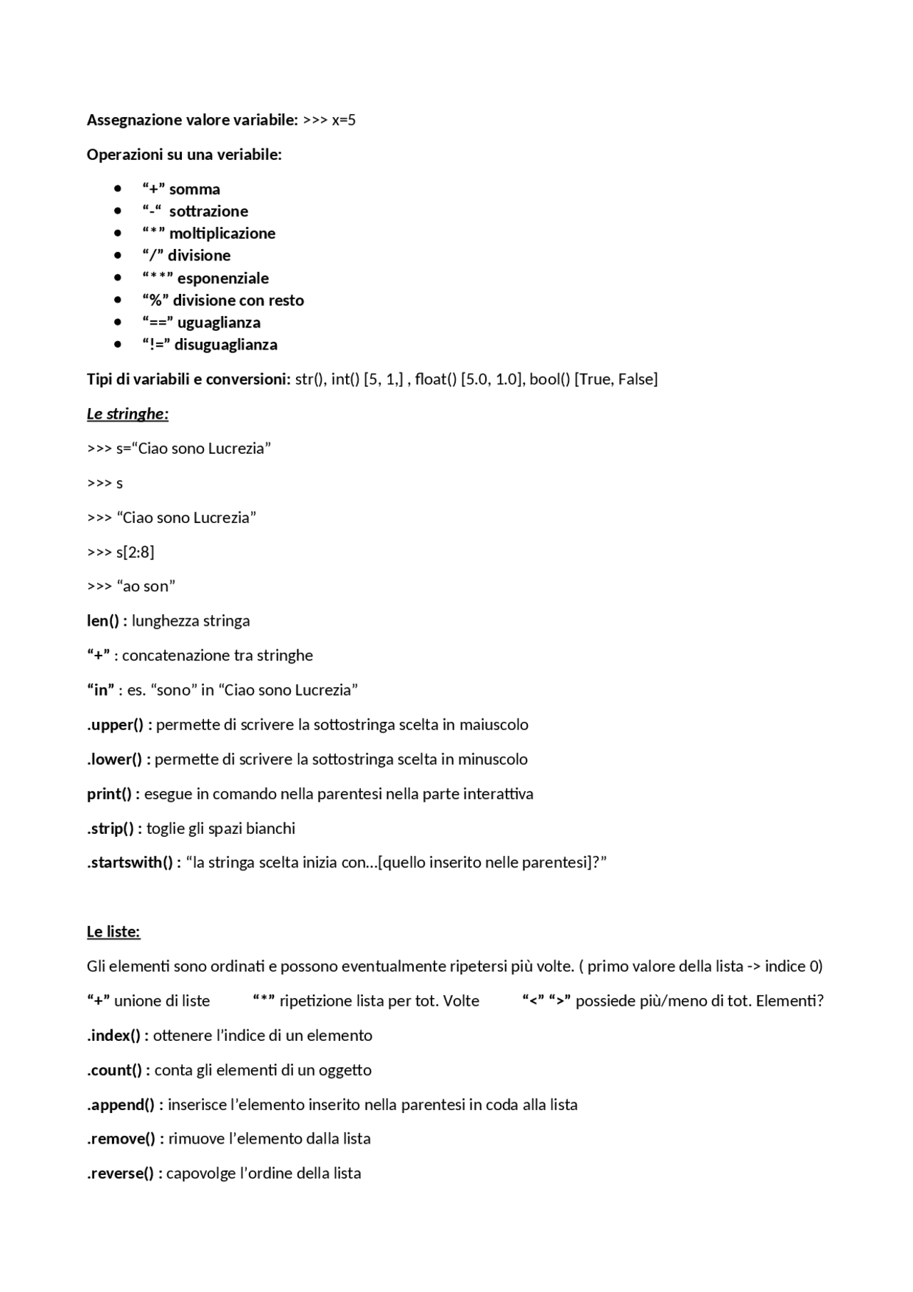 Riassunto comandi Python: come programmare in Python - Docsity