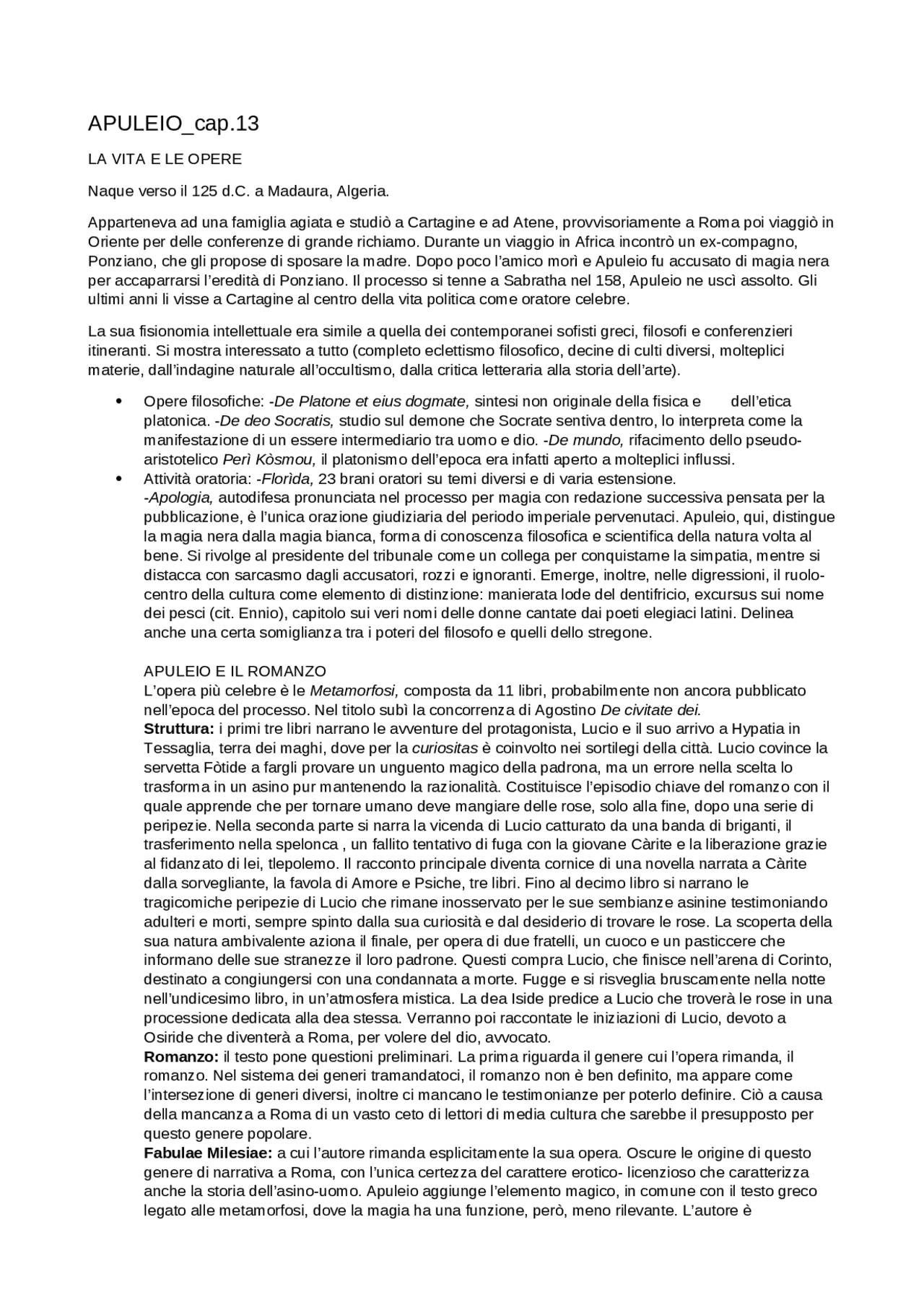 Sintesi Capitolo Libro Apuleio Docsity