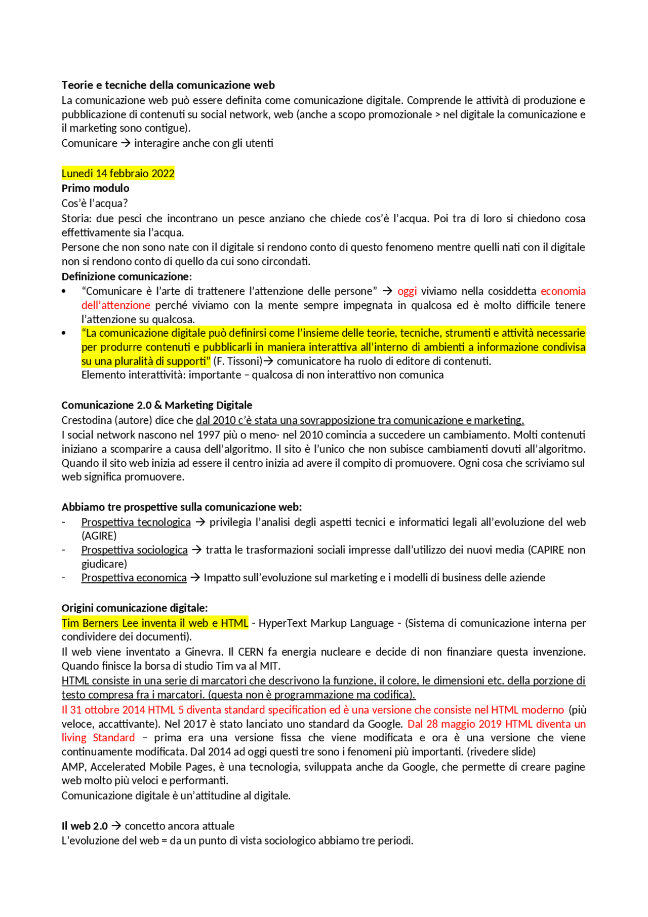 Appunti Lezioni Teorie E Tecniche Della Comunicazione Web Docsity