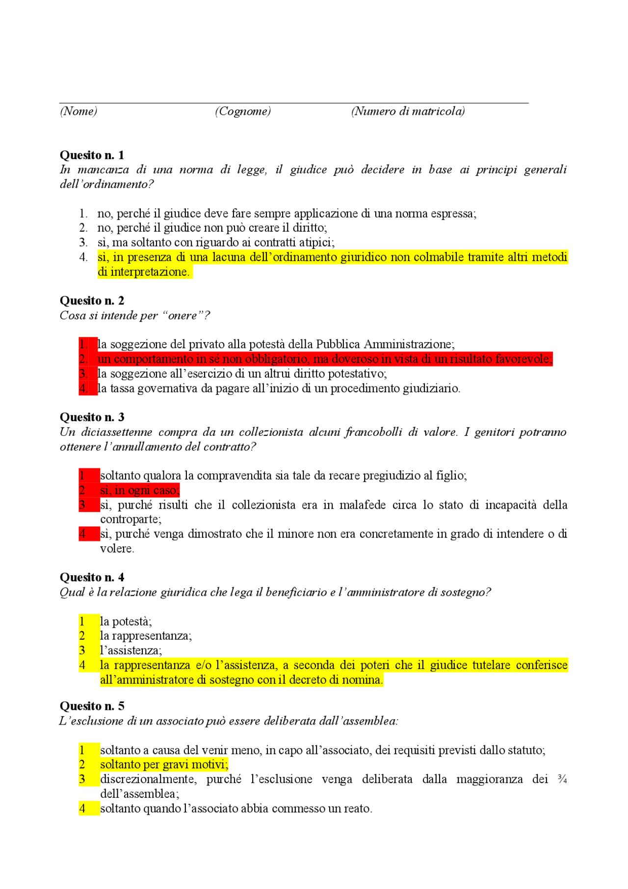 Simulazione Domande Desame Docsity