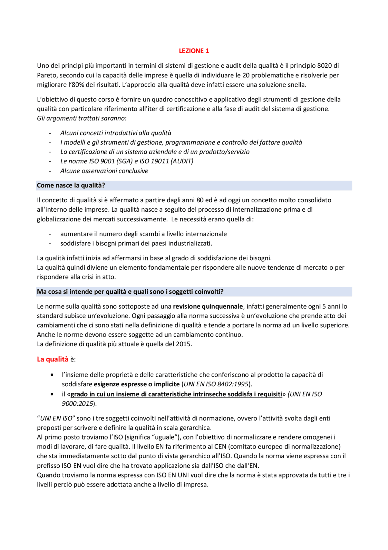Sistemi Di Gestione E Audit Della Qualita Docsity