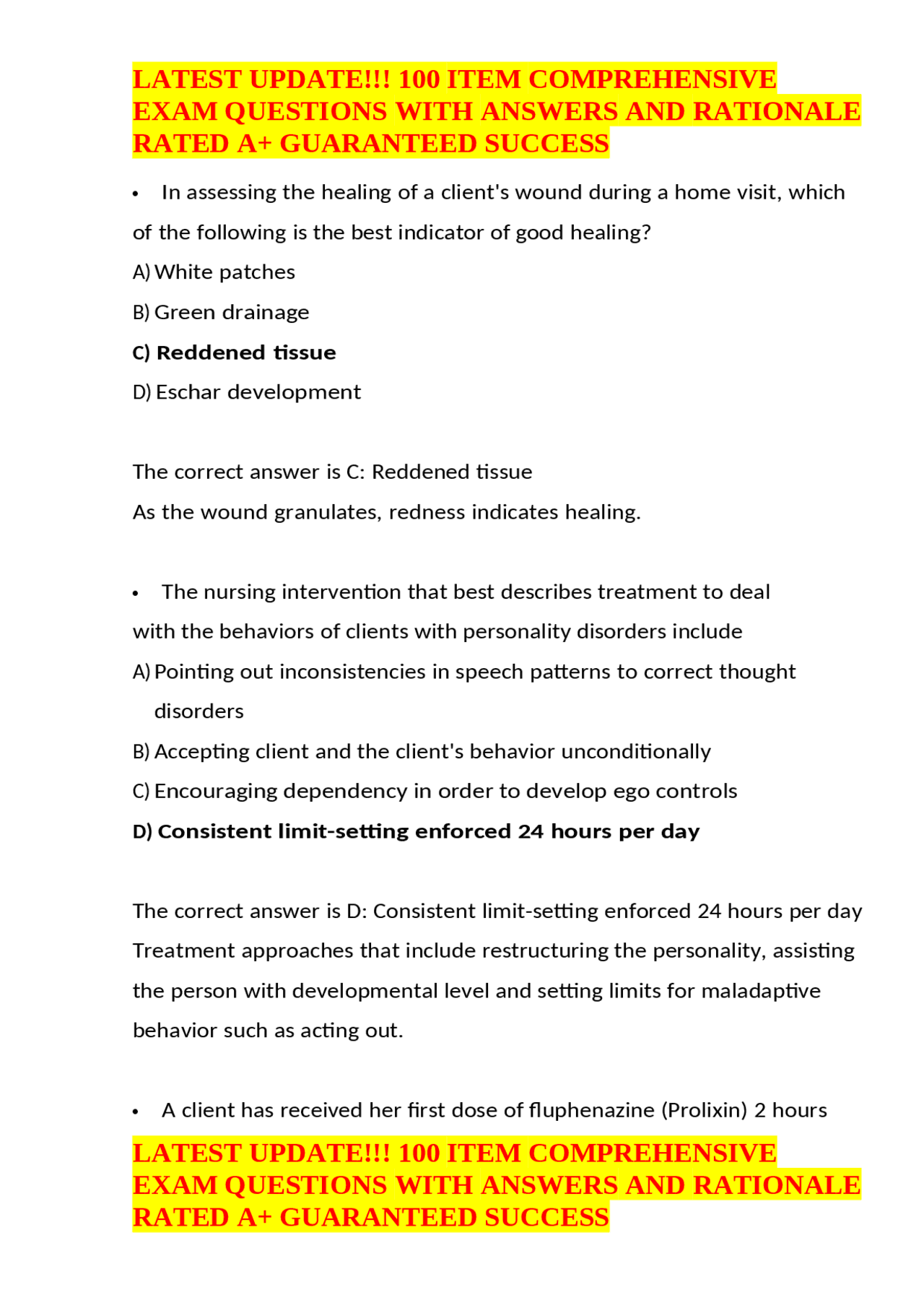 LATEST UPDATE!!! 100 ITEM COMPREHENSIVE EXAM QUESTIONS WITH ANSWERS AND ...