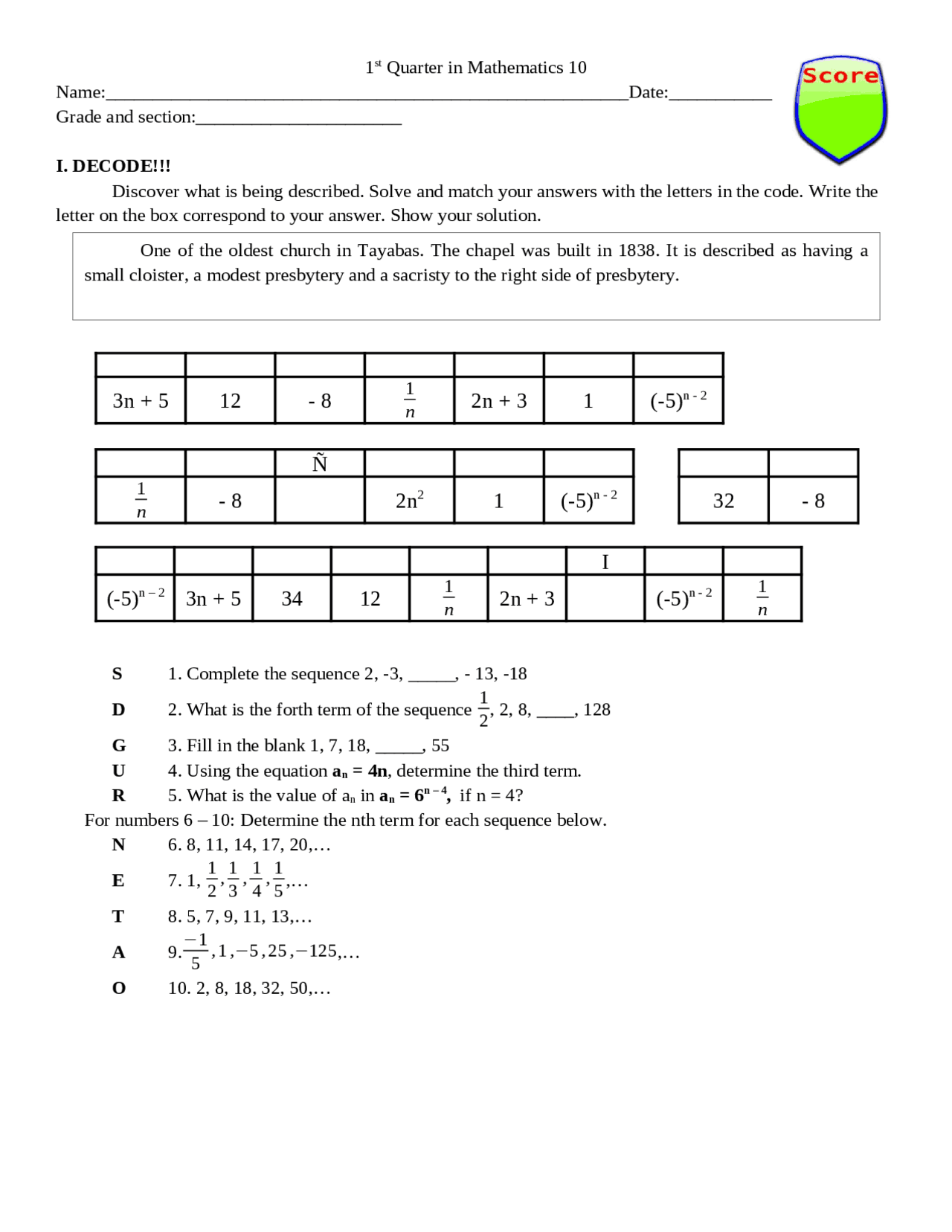 Sequence And Pattern Docsity