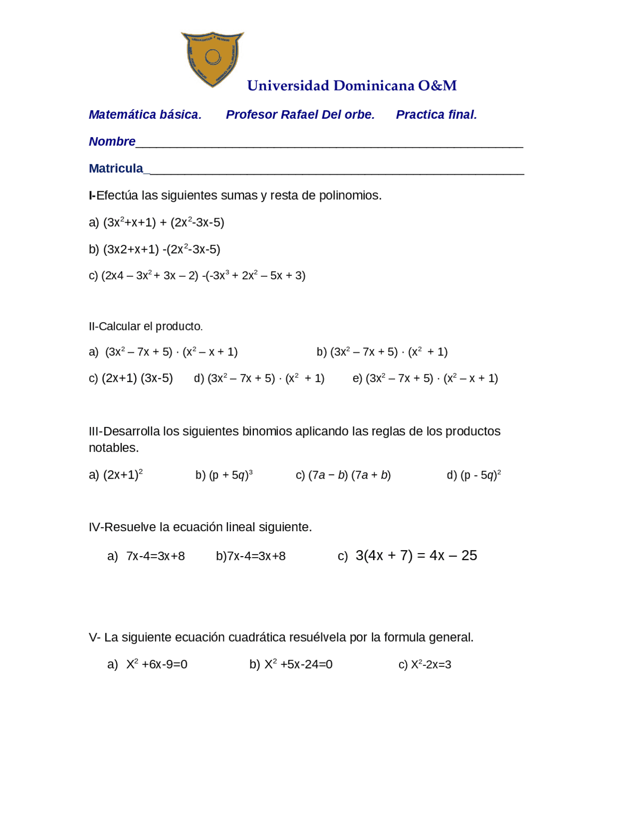 Practica de matematica basica 1 - Docsity