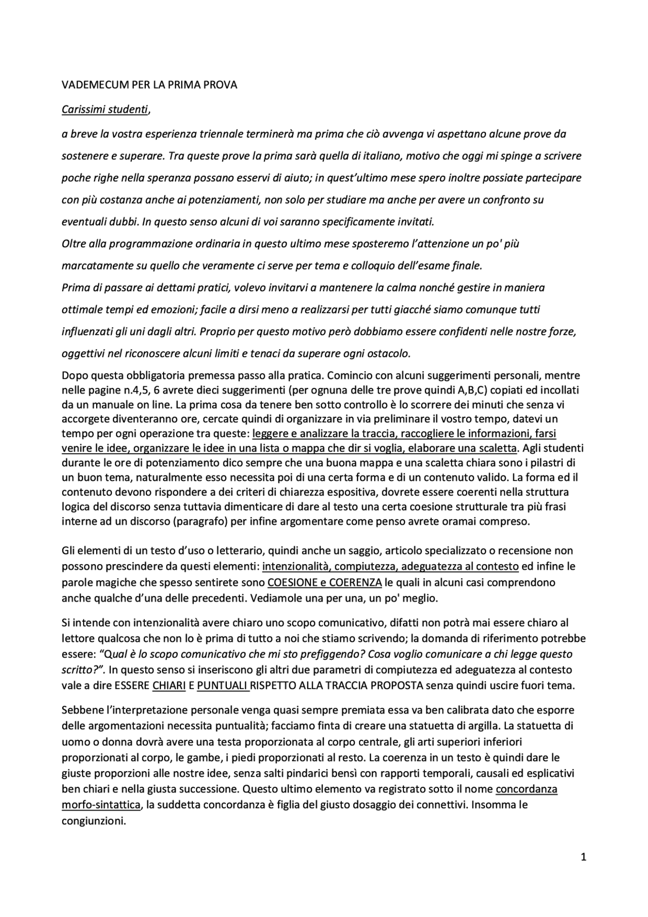 Vademecum Per La Prima Prova Docsity