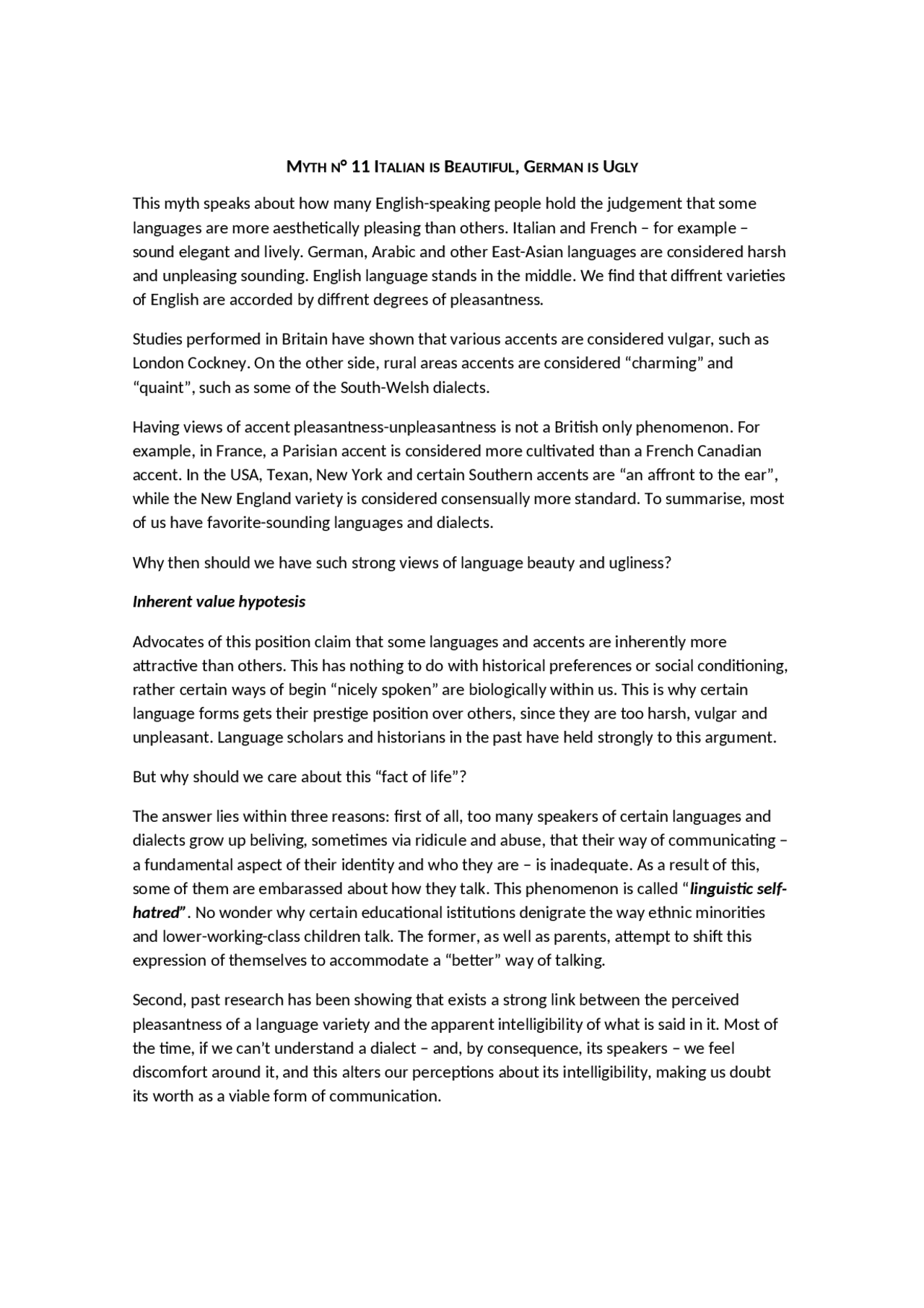 Linguistic Myth Of English Language Docsity
