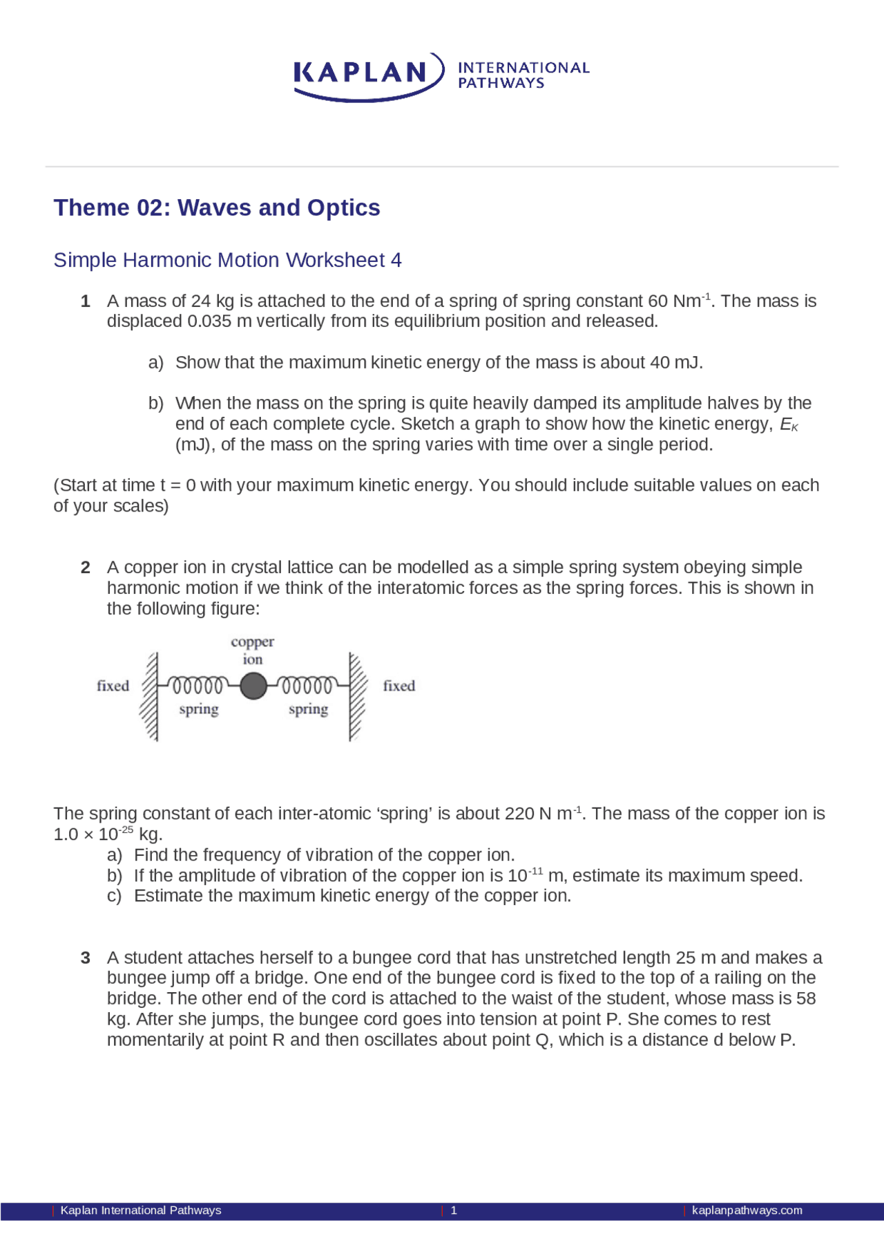 This is a physics worksheet - Docsity