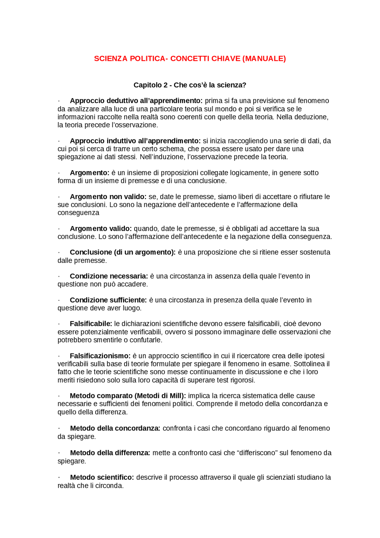 Concetti chiave di scienza politica - Docsity