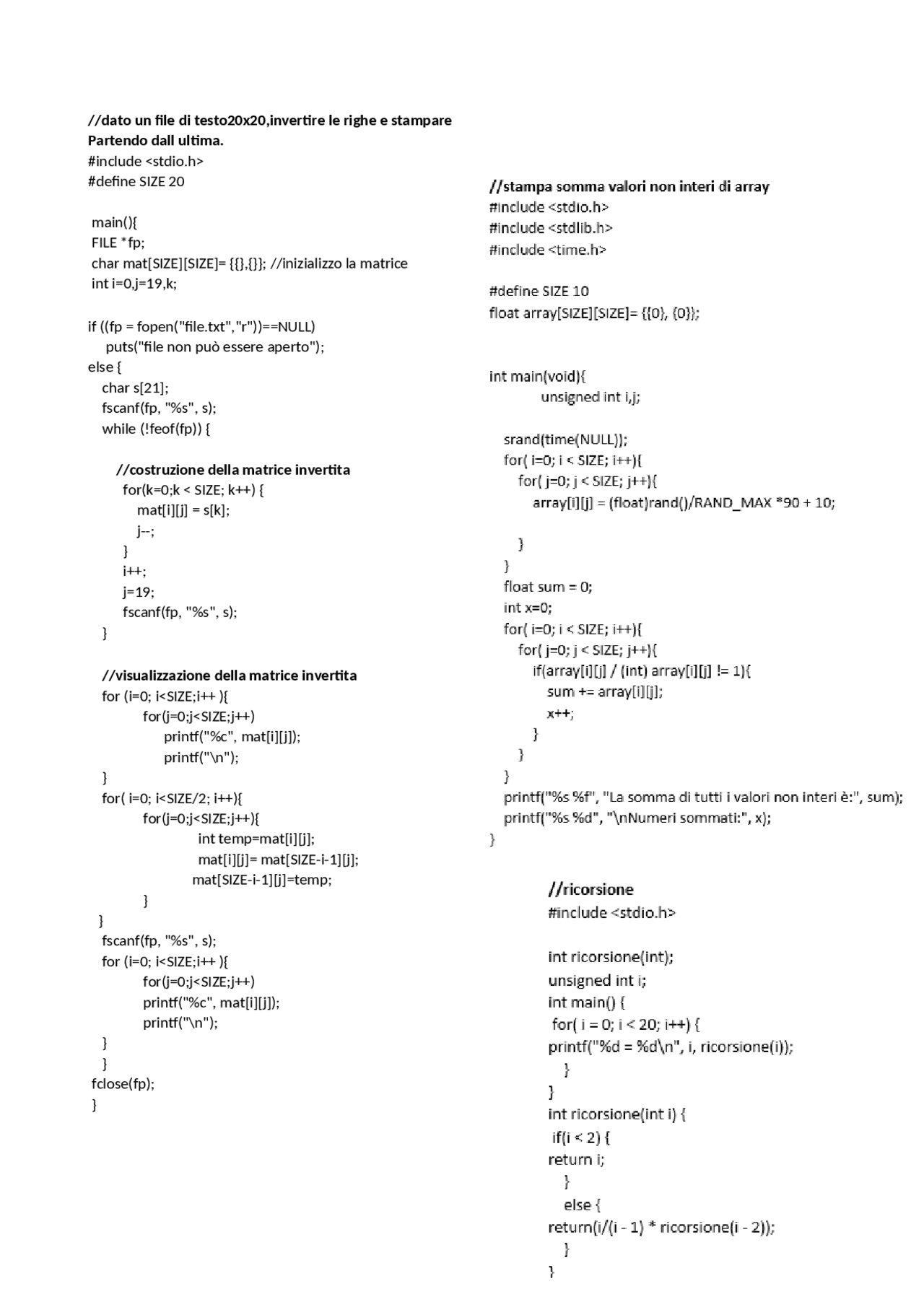 Appunti esercizi linguaggio c - Docsity