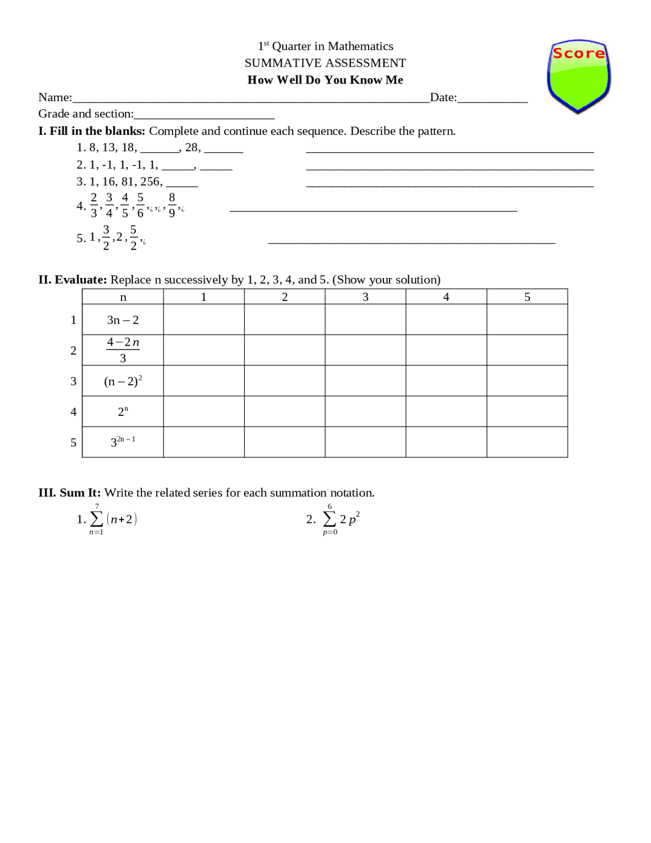Sequence And Pattern Docsity