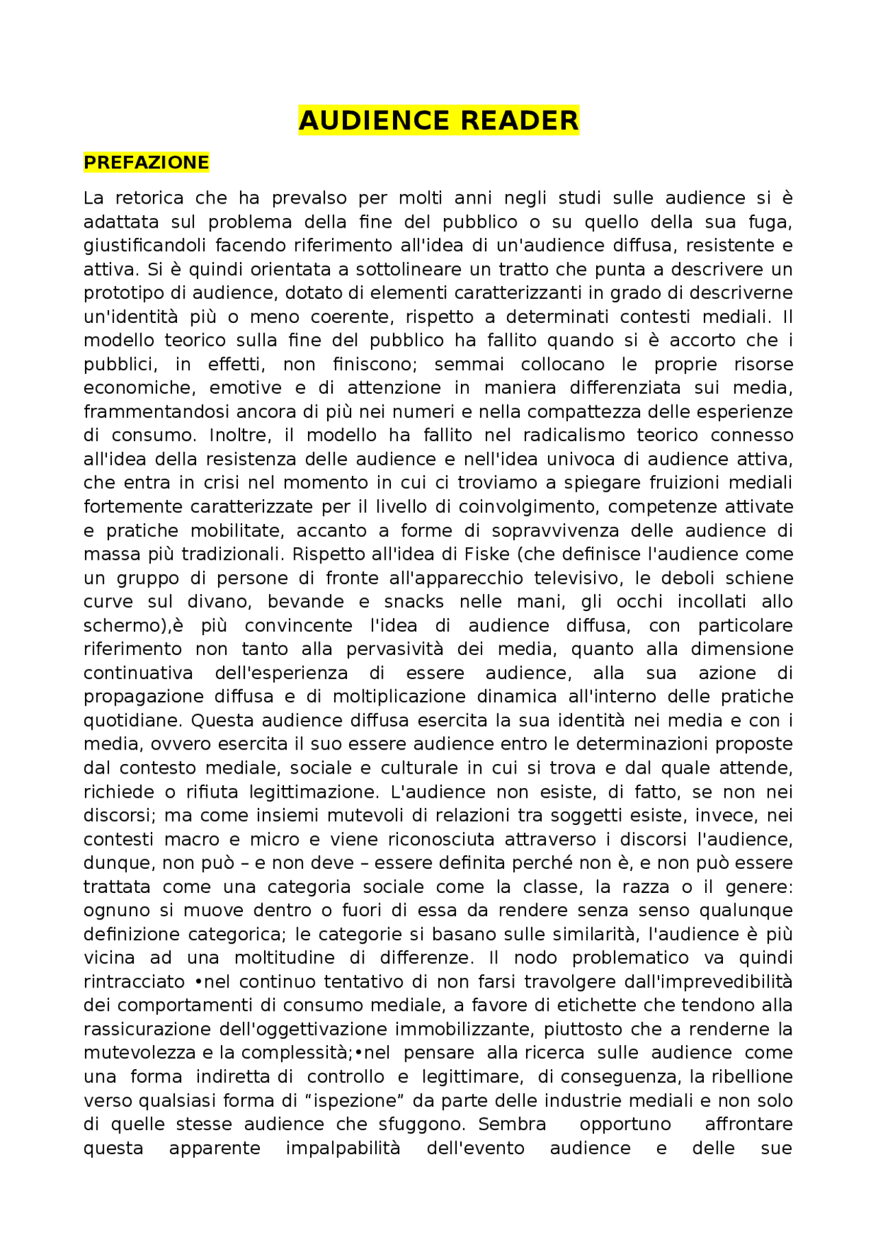 Audience Reader e saggi su come essere Audience - Docsity