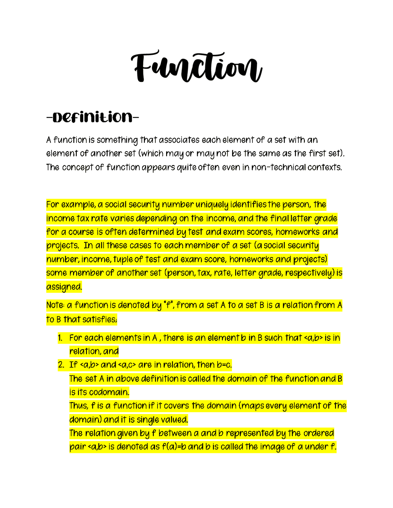 Summary Of Function In Discrete Mathematics Docsity