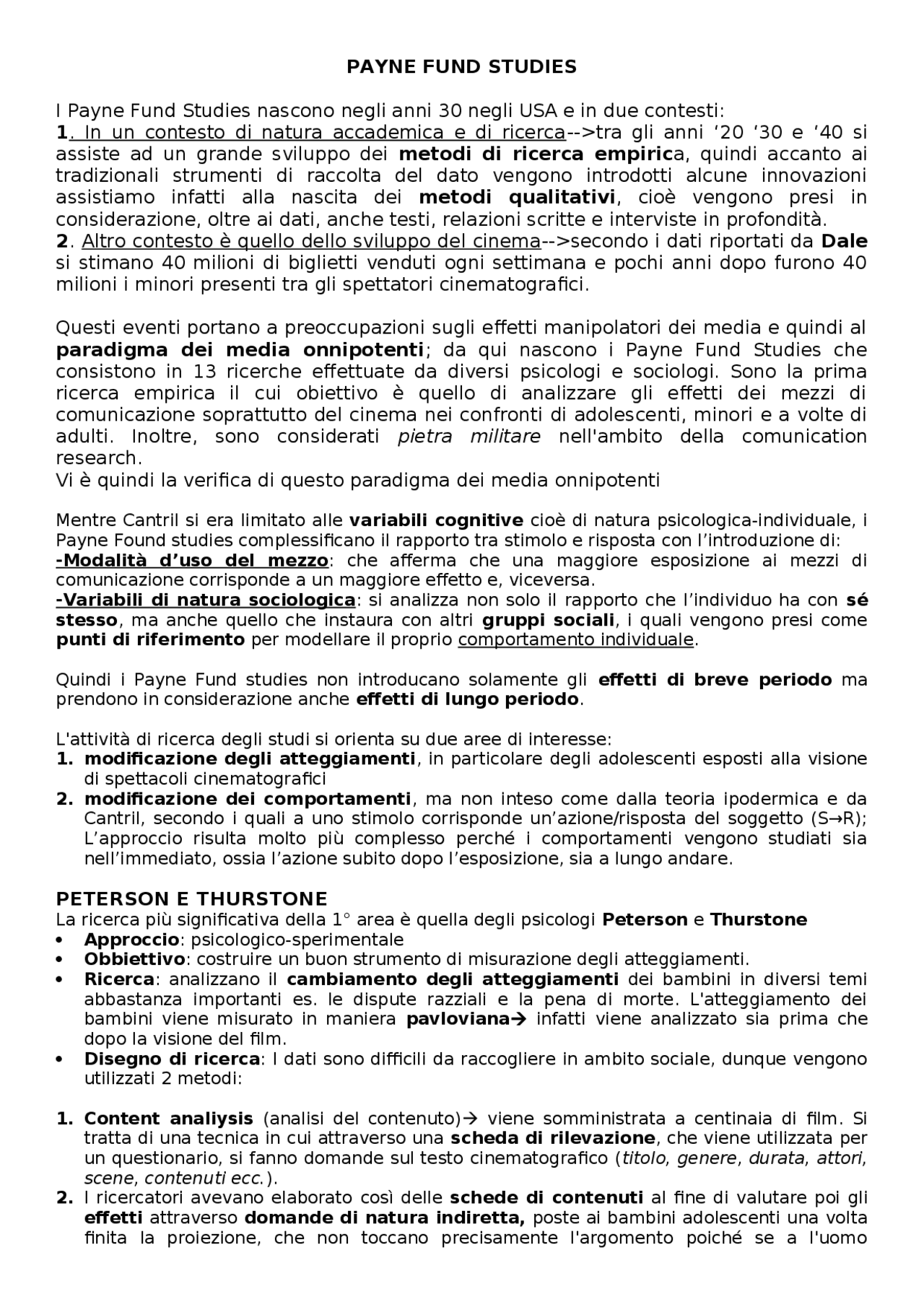 I Payne Fund Studies - Docsity