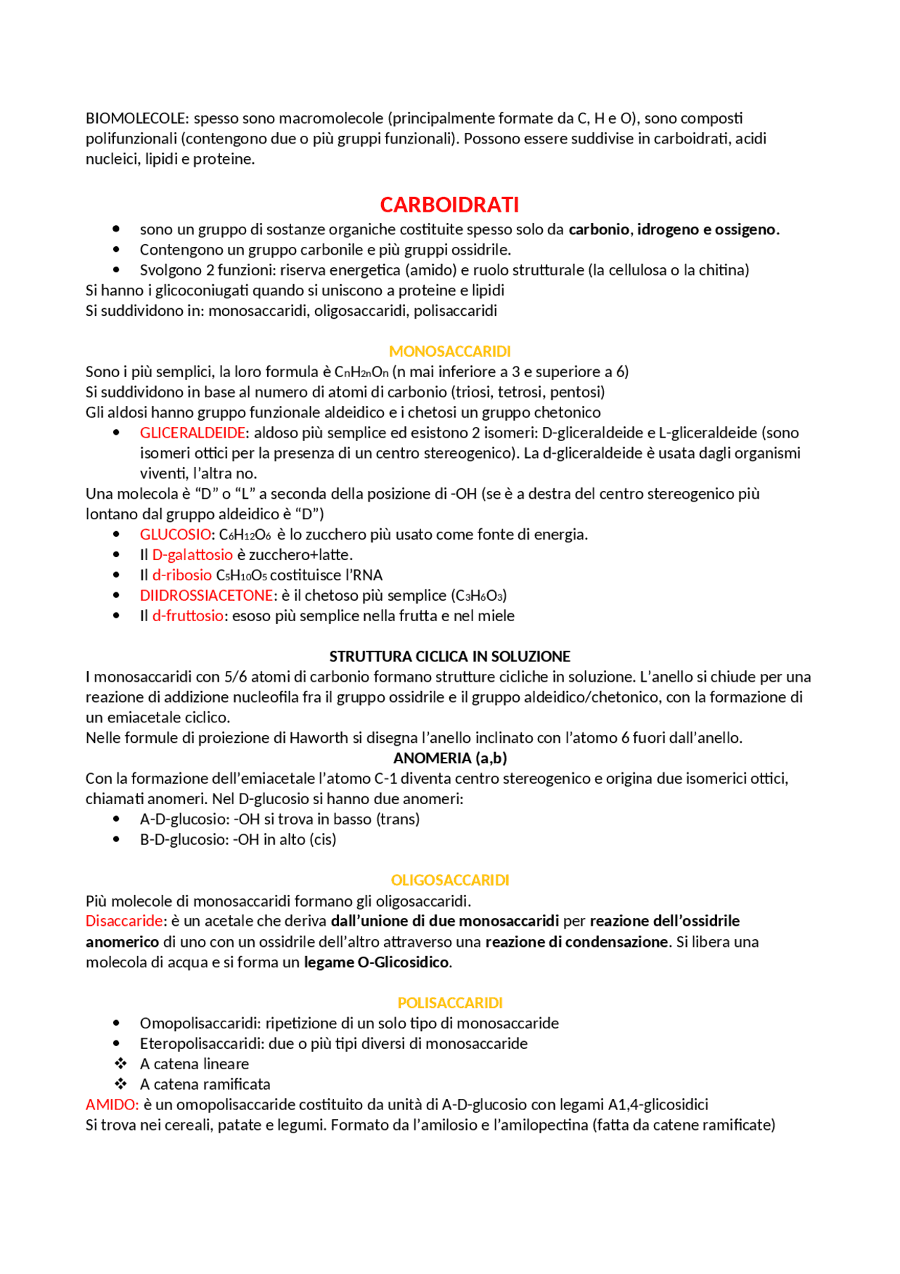 Sintesi Biomolecole Scienze Docsity
