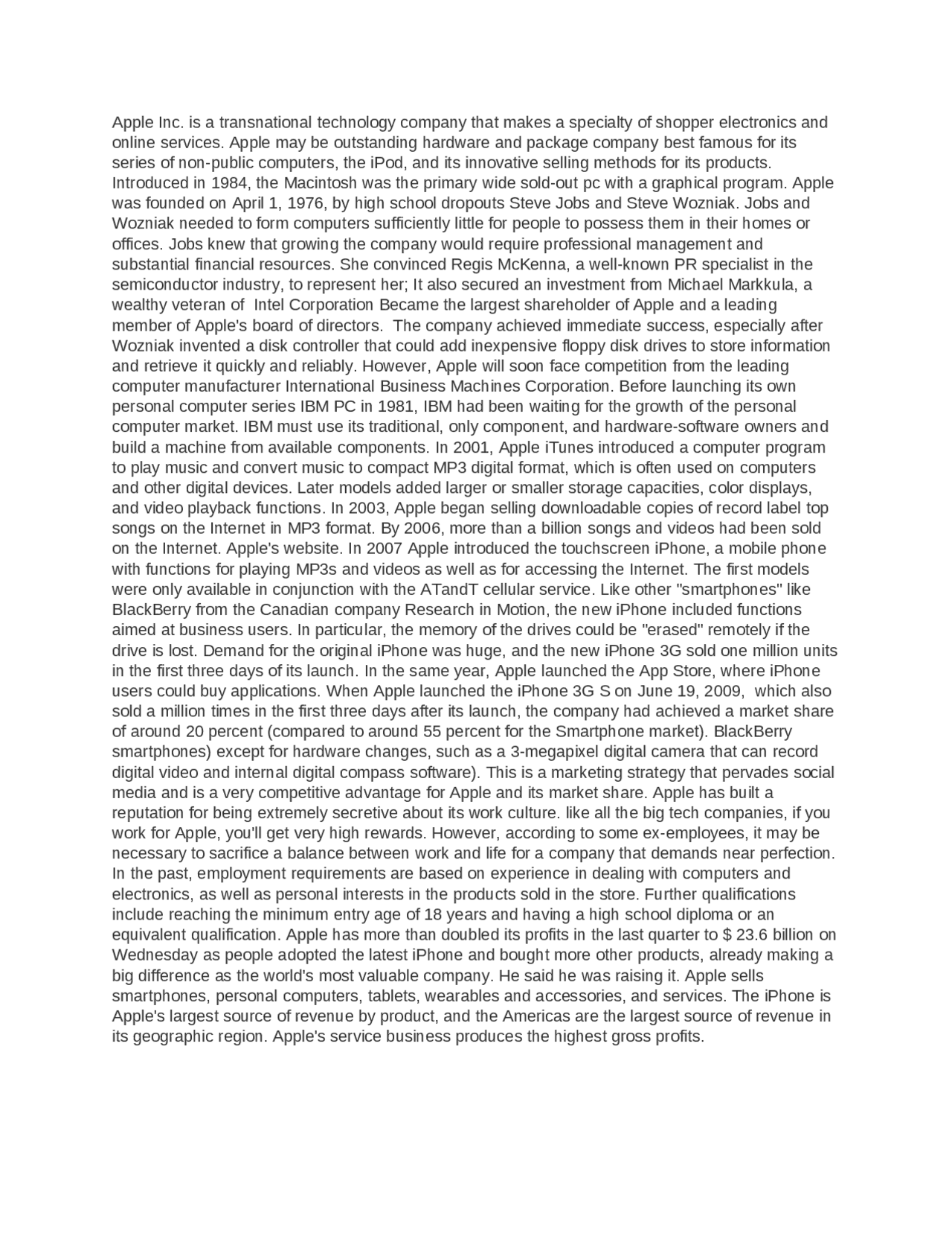 Apple Inc.: A Pioneering Technology Company | Assignments English | Docsity