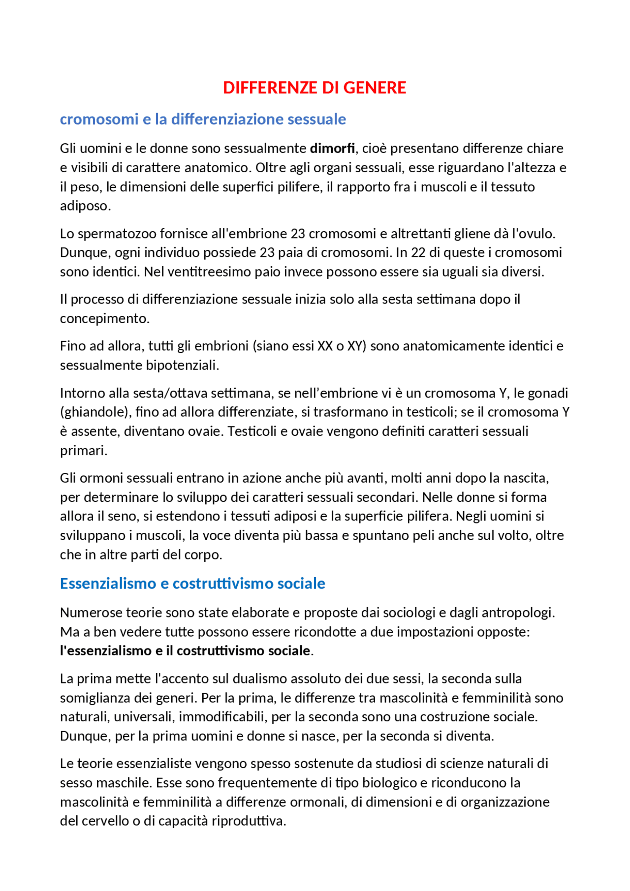 Differenze Di Genere Docsity