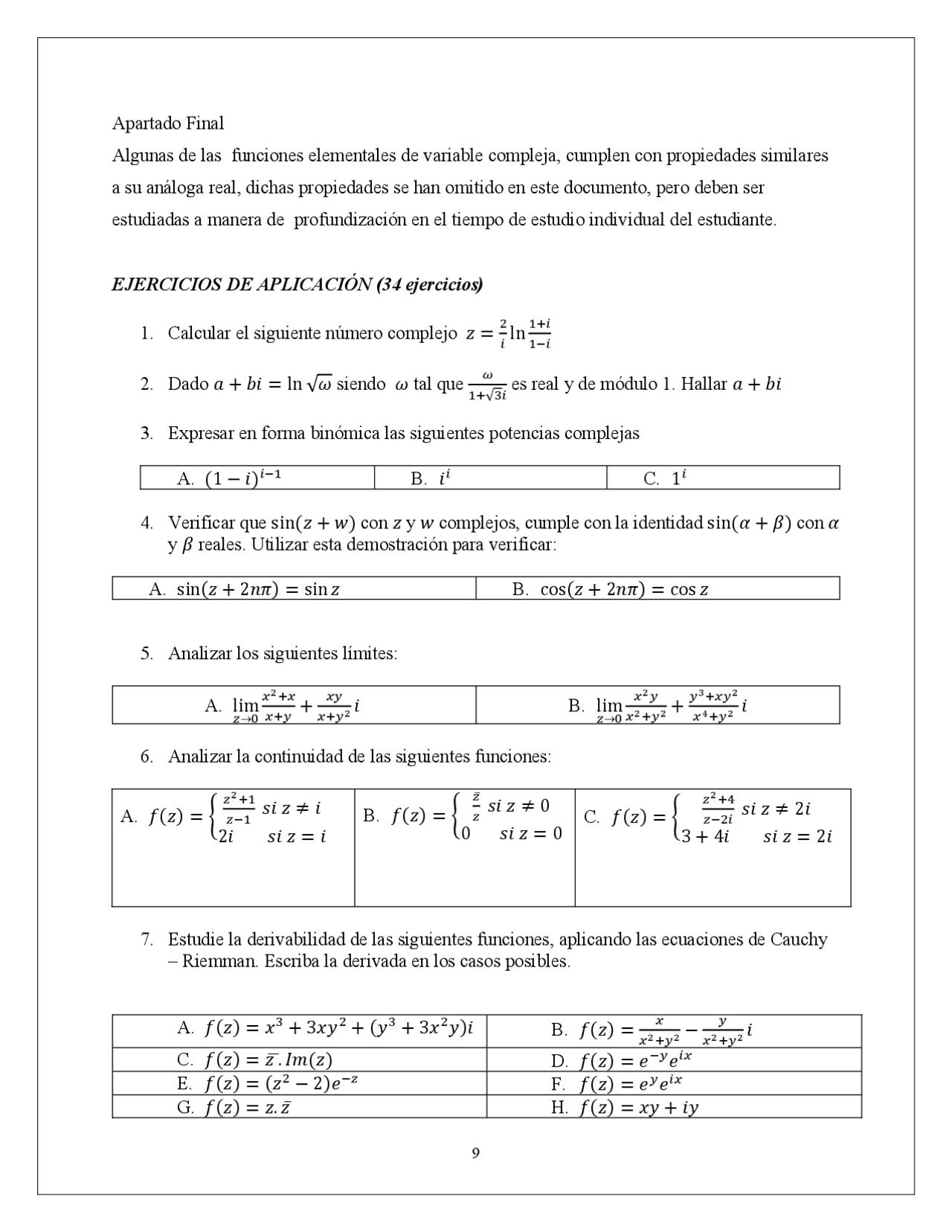 Variable Compleja Y Sus Condiciones Docsity