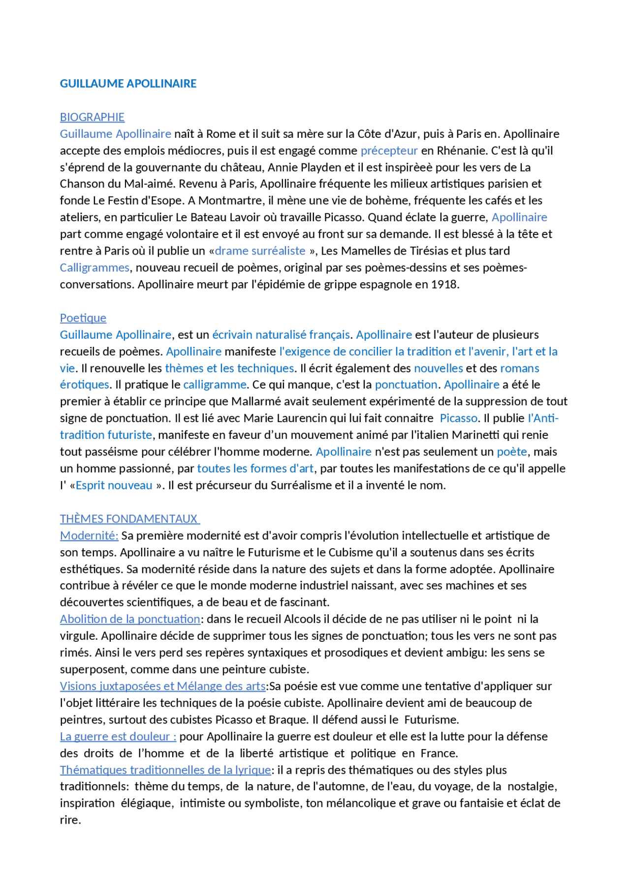 Riassunto E Analisi Guillame Apollinaire Docsity