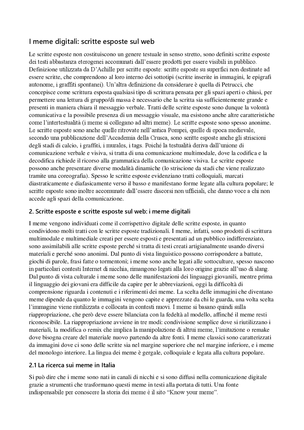 Riassunto I Meme Digitali Scritte Esposte Sul Web Docsity