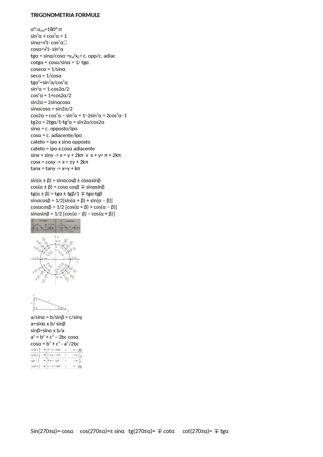 Formule Trigonometria Docsity