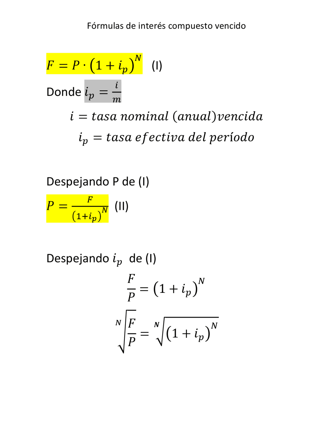 Formulas Interes compuesto - Docsity