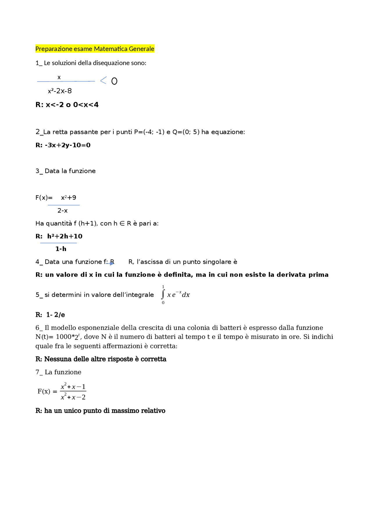 Preparazione Esame Matematica Generale Docsity