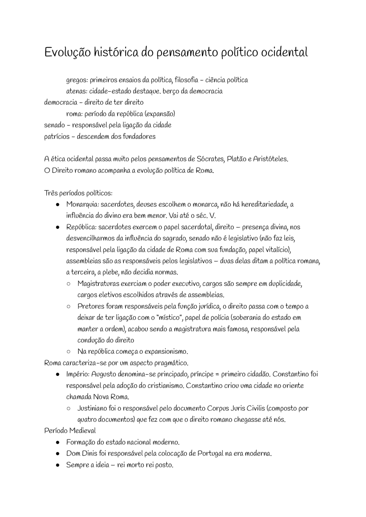 Evolução Histórico Do Pensamento Político Ocidental Resumos Ciência
