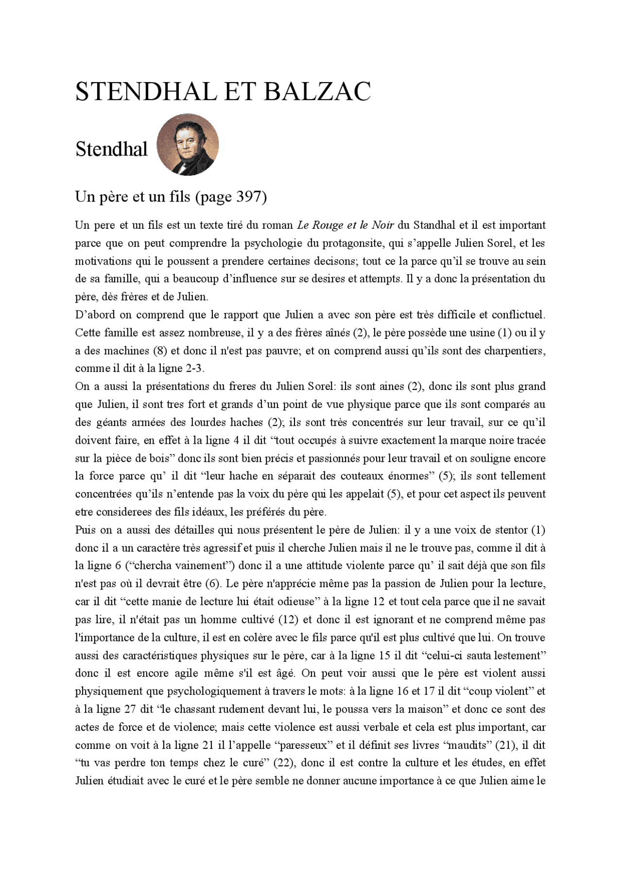 Stendhal Et Balzac Théorie Et Textes Docsity