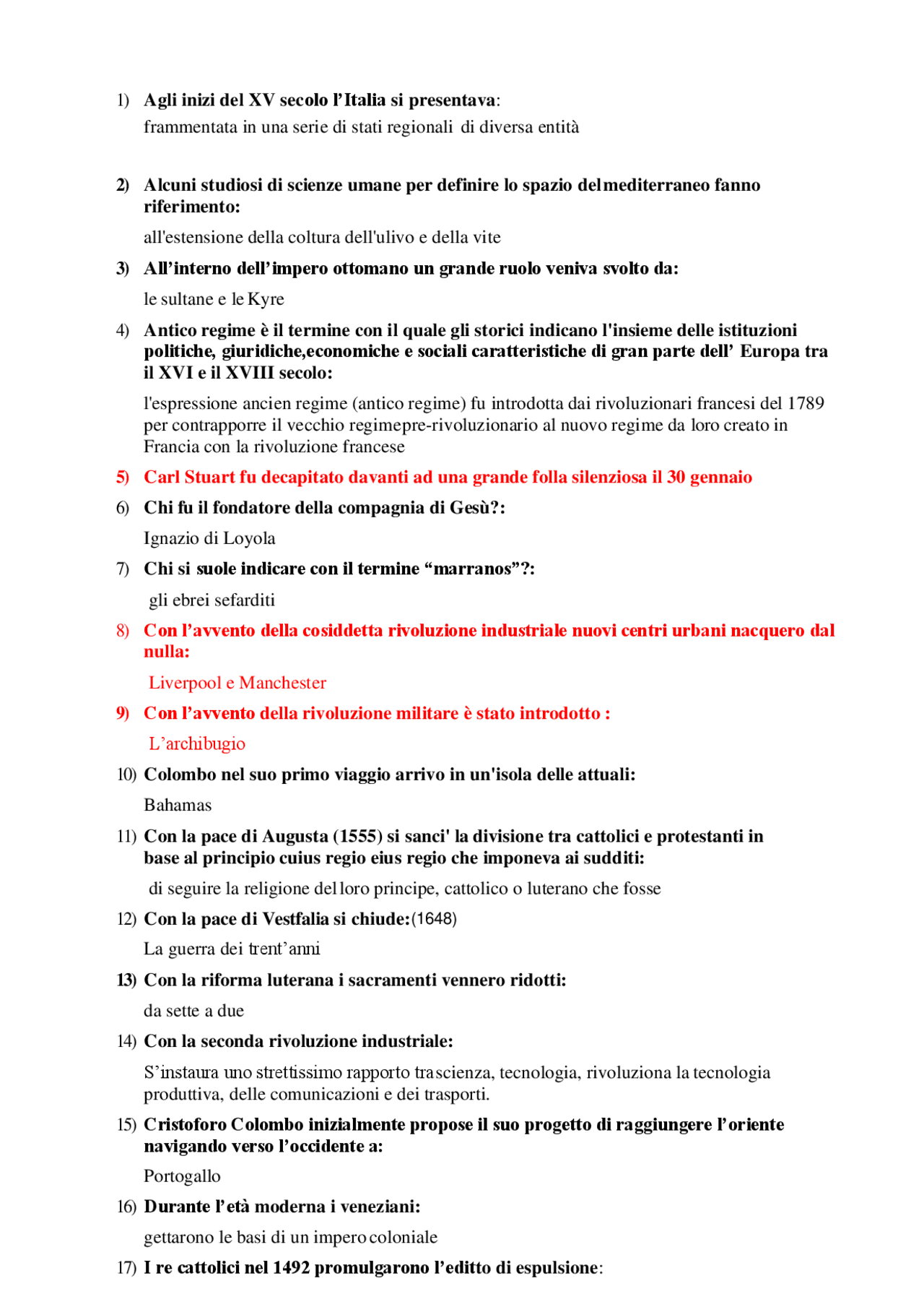 Storia Moderna Domande 1 Docsity