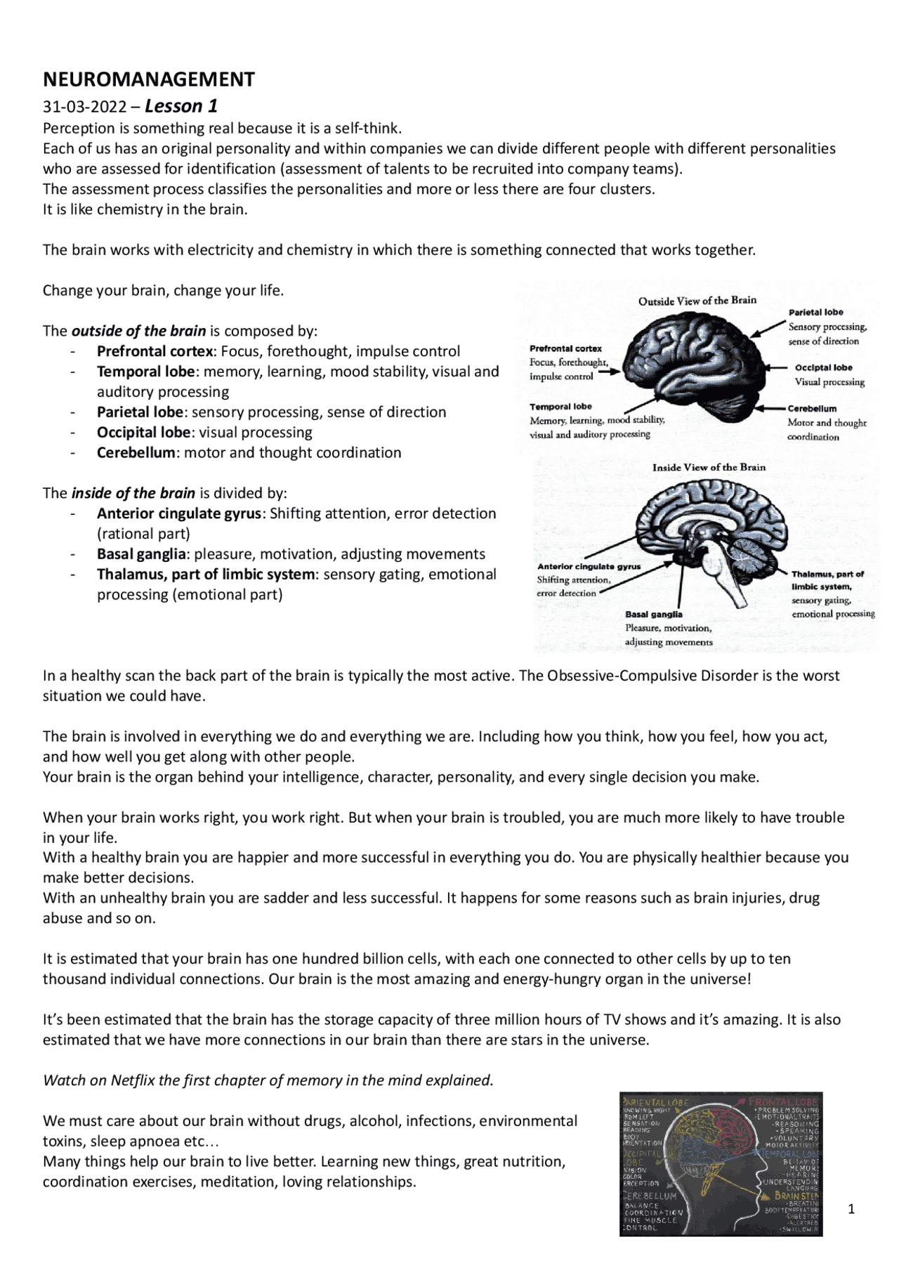 Slides + Notes + The darkest hour + exam questions of Neuromanagement ...