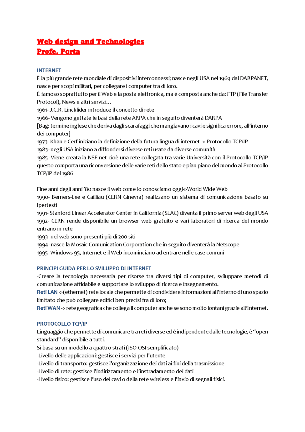 Dispense di Web Design and Technologies del professor Marco Porta - Docsity