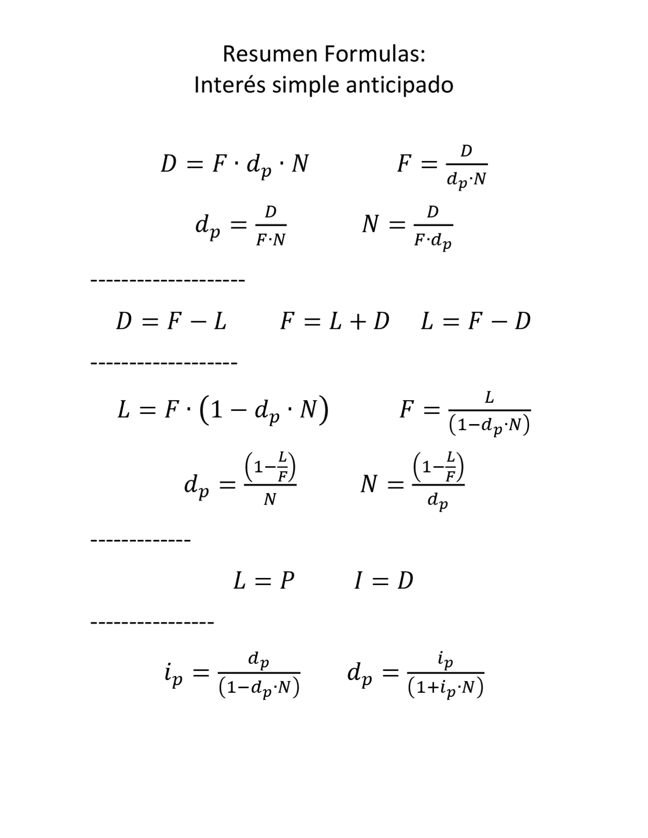 Formulas interes simple anticipado - Docsity