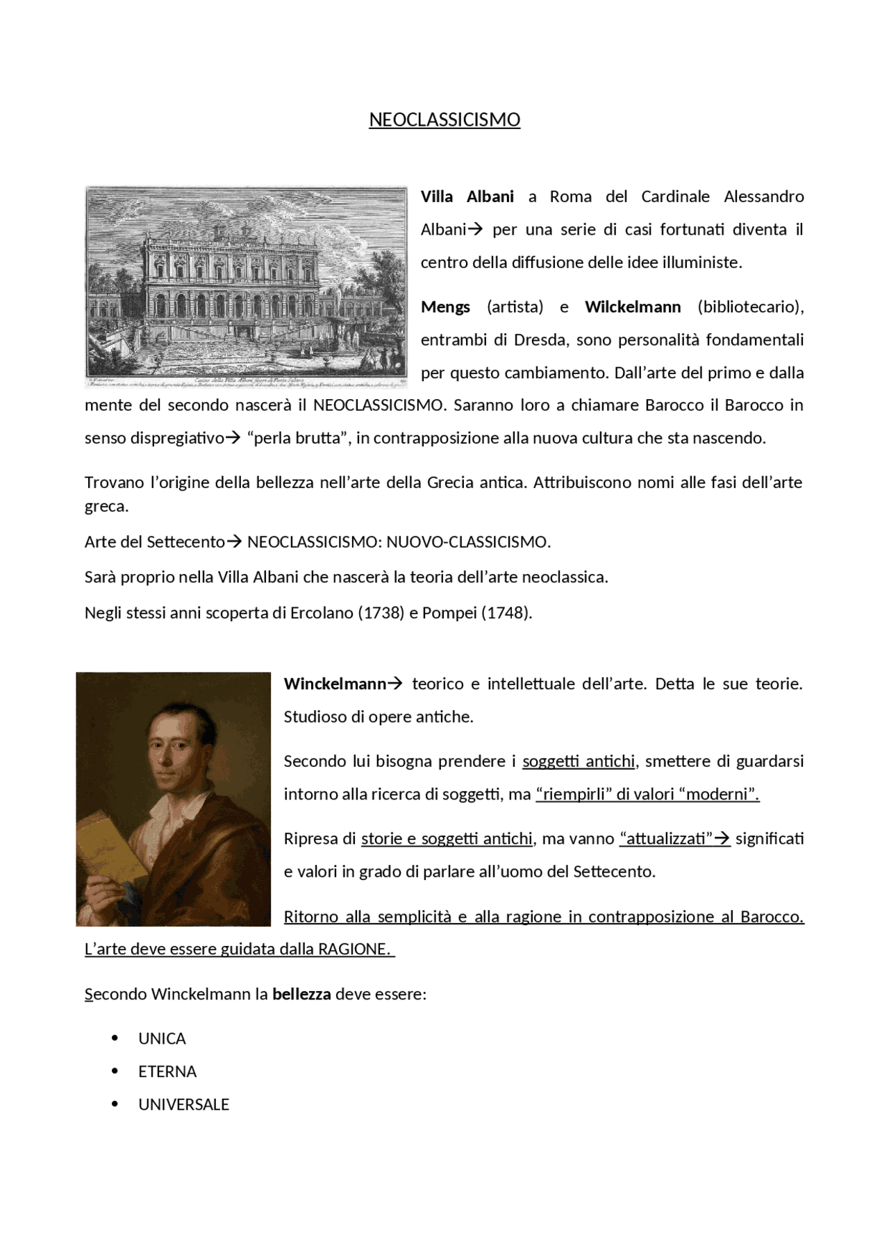 Neoclassicismo Prima Parte Winckelman Mengs David E Canova Docsity