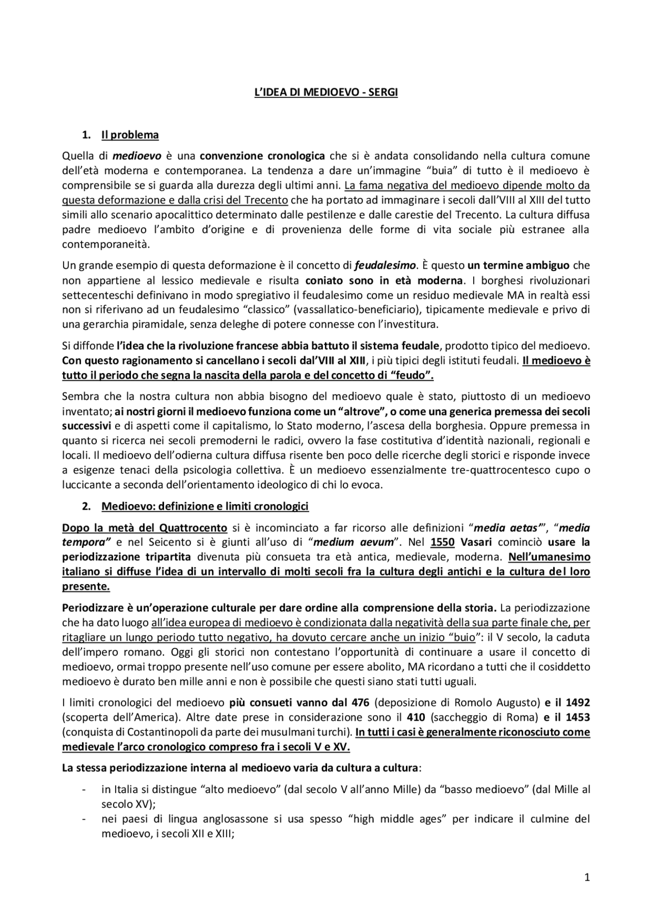 Lidea Di Medioevo Di Sergi Docsity