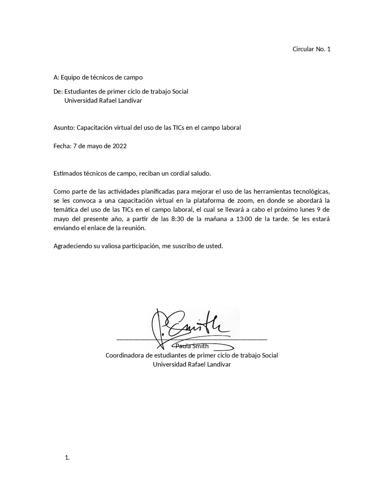 Ejemplo de como realizar una circular | Guías, Proyectos ...