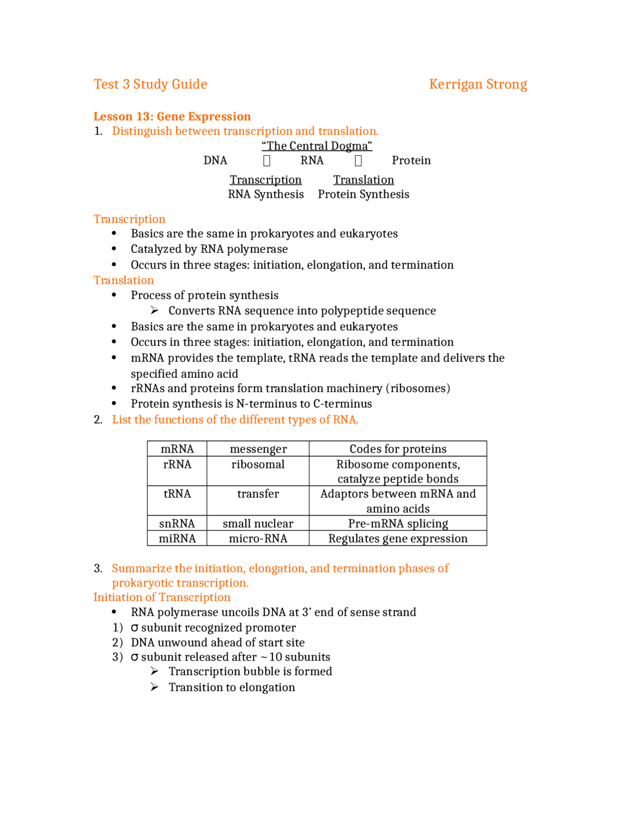 Study guide 3 for biochem - Docsity