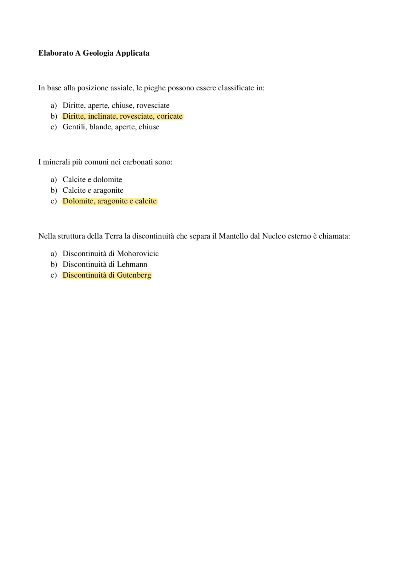 Prova Di Esame C Geologia Uni Pegaso Docsity