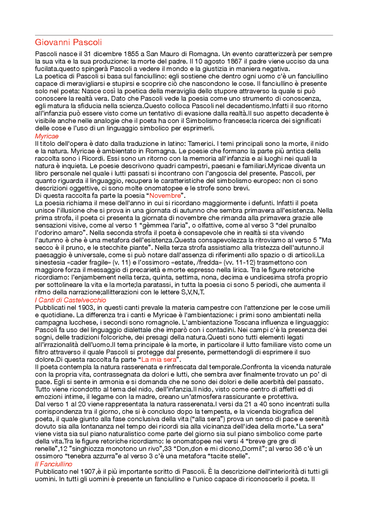 Vita E Opere Di Pascoli Docsity
